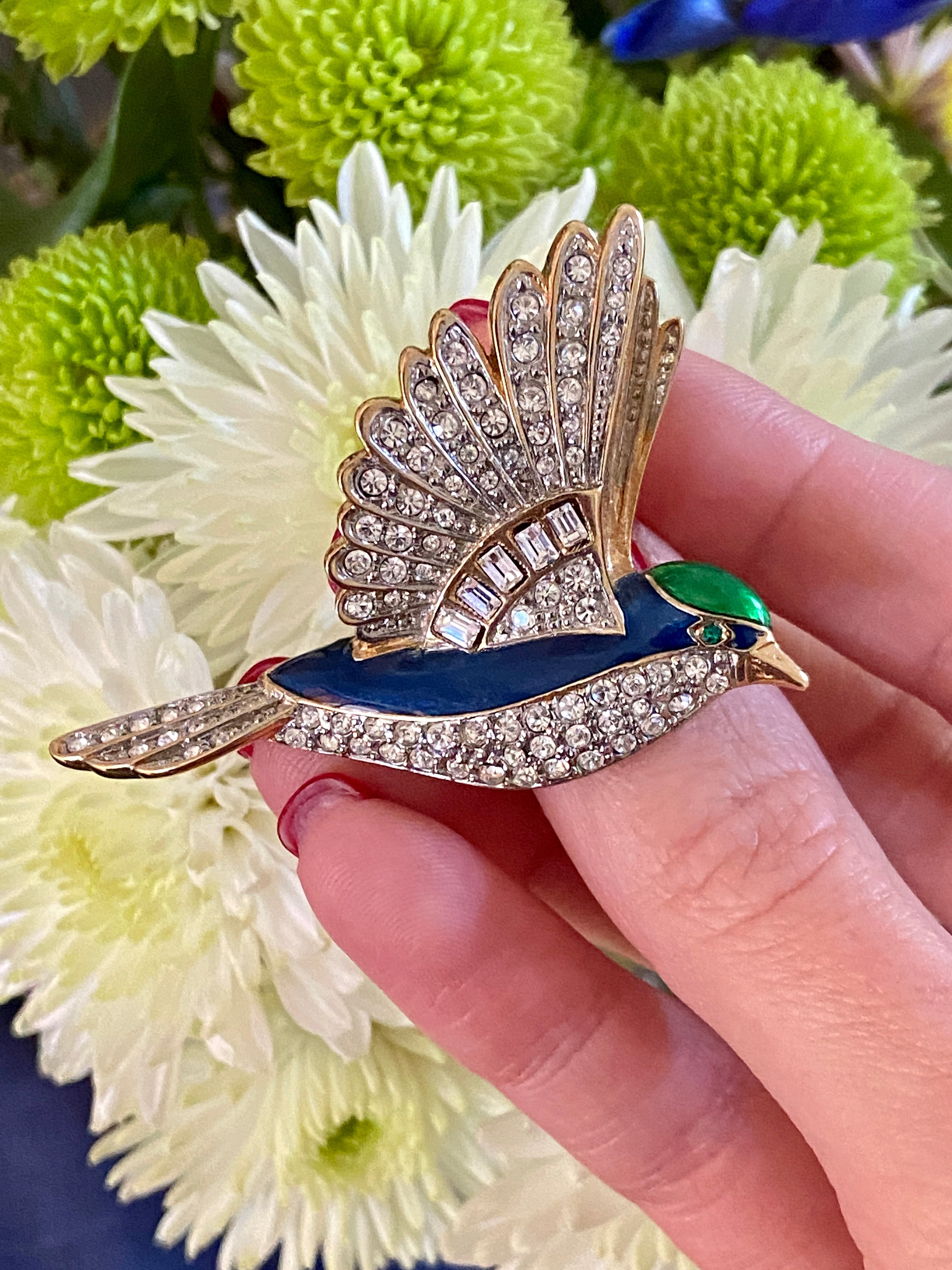 Vintage Enamel and Crystal Bird Brooch by Carolee | Shop THRILLING