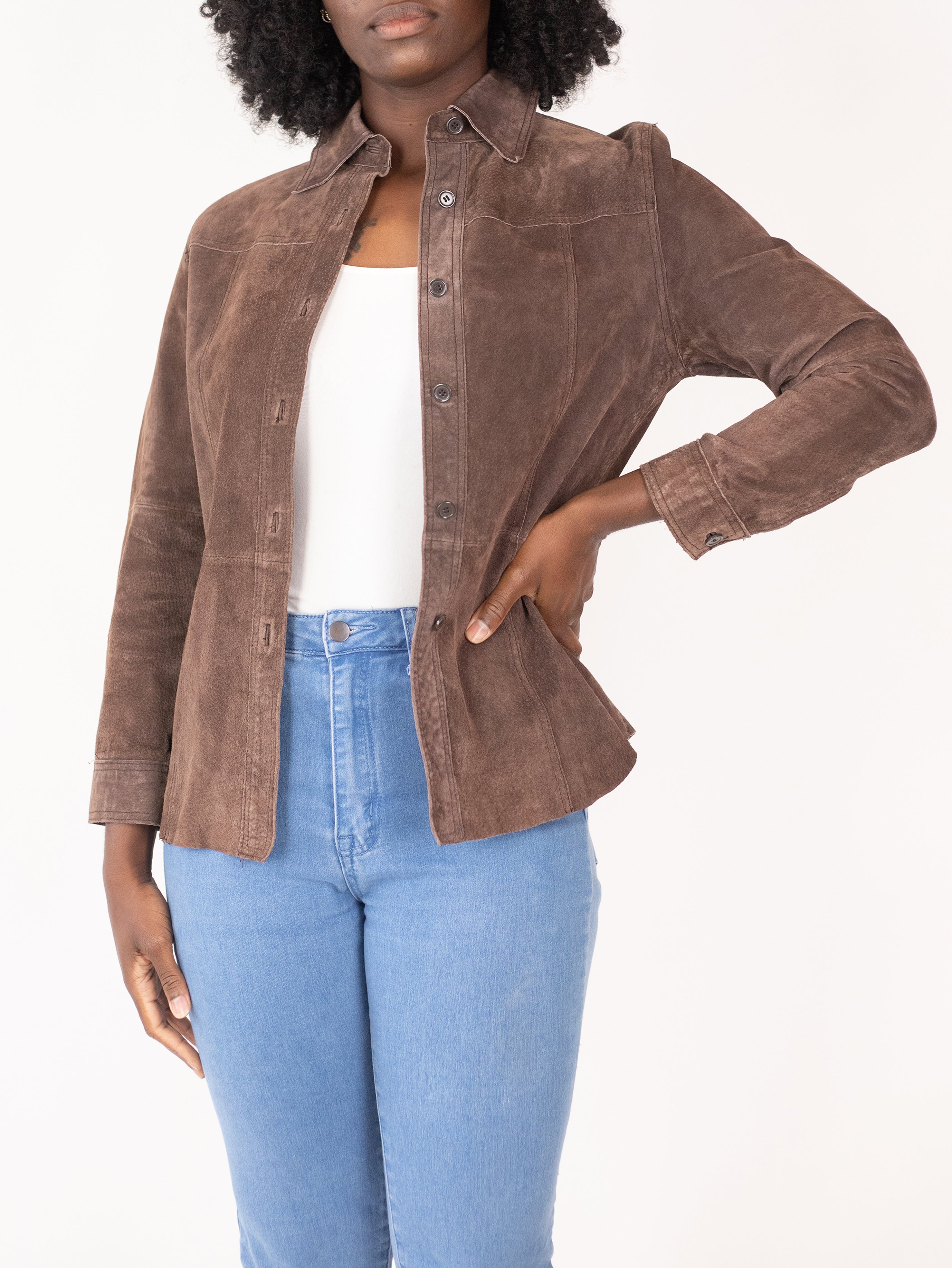Vintage Brown Suede Long Sleeve Button Up | Shop THRILLING