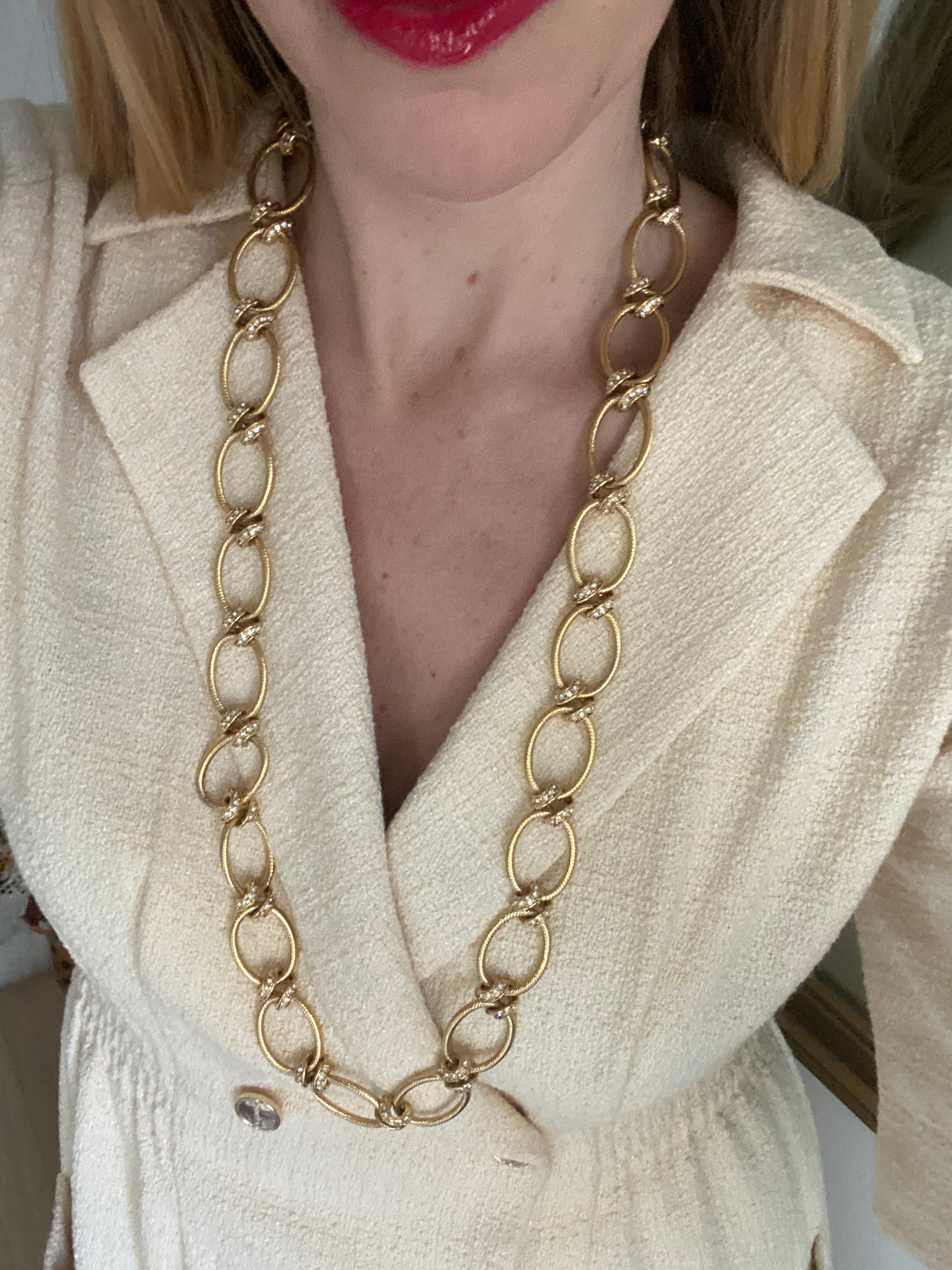 Vintage 90s Long Golden Link and Rhinestone Necklace | Shop THRILLING