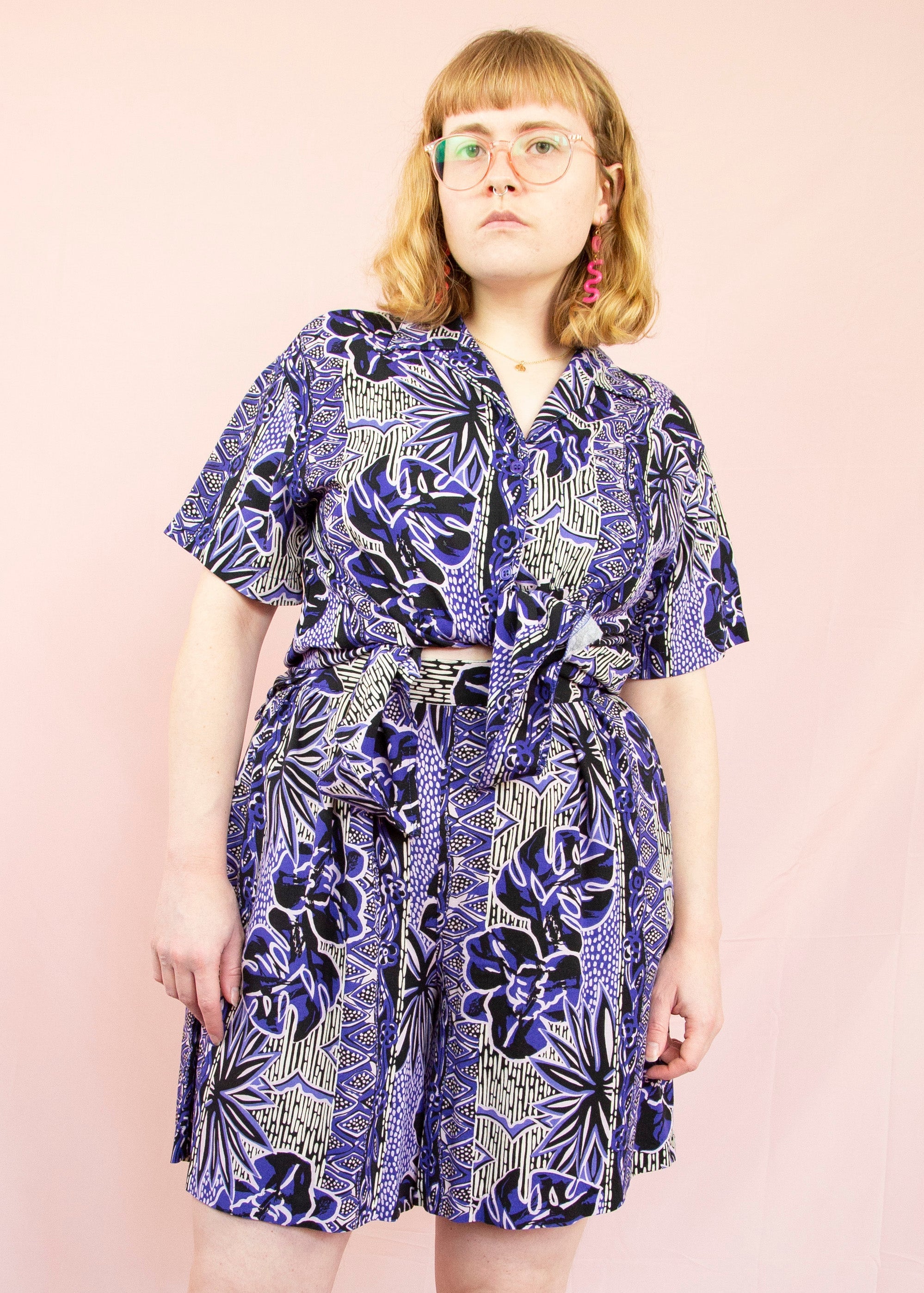 Vintage 90s Two Piece Purple Tropical Set by Partners | Shop THRILLING