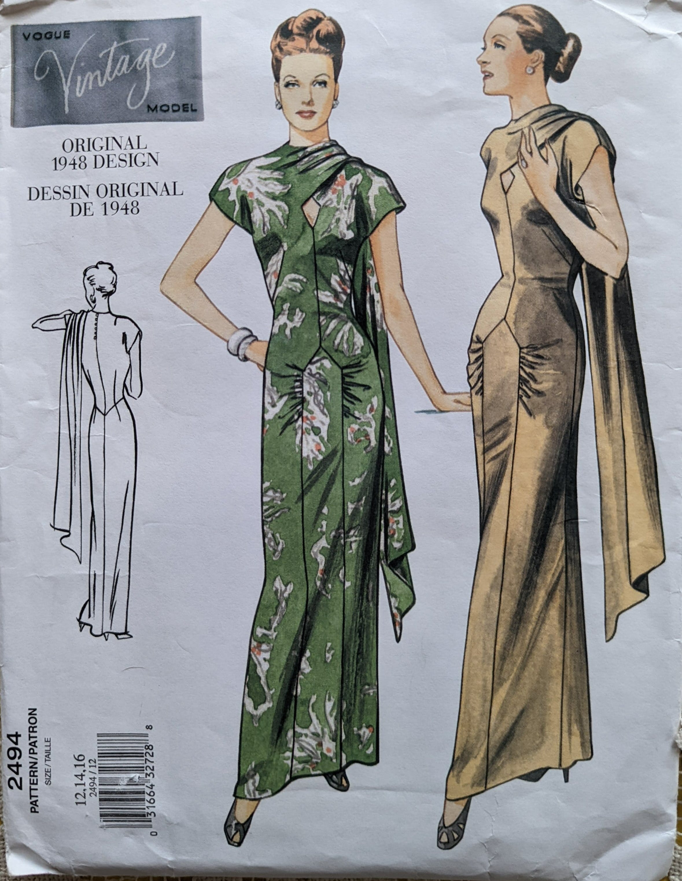 Vintage 1948 Original Design | Sewing Pattern 2494 Reproduction by Vog ...