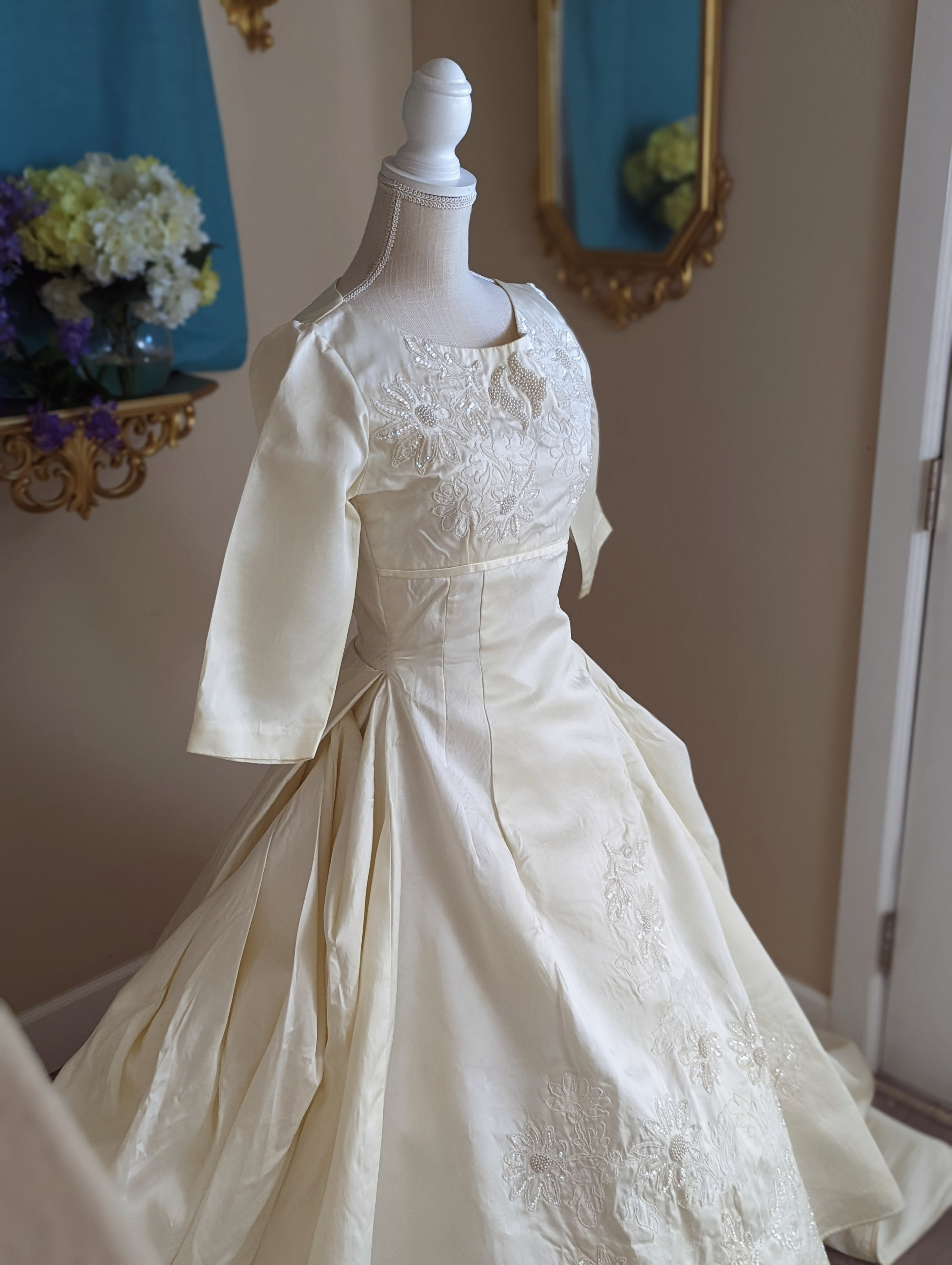 Vintage 1966 Slipper Satin Magnolia Wedding Dress with Handsewn Beads ...