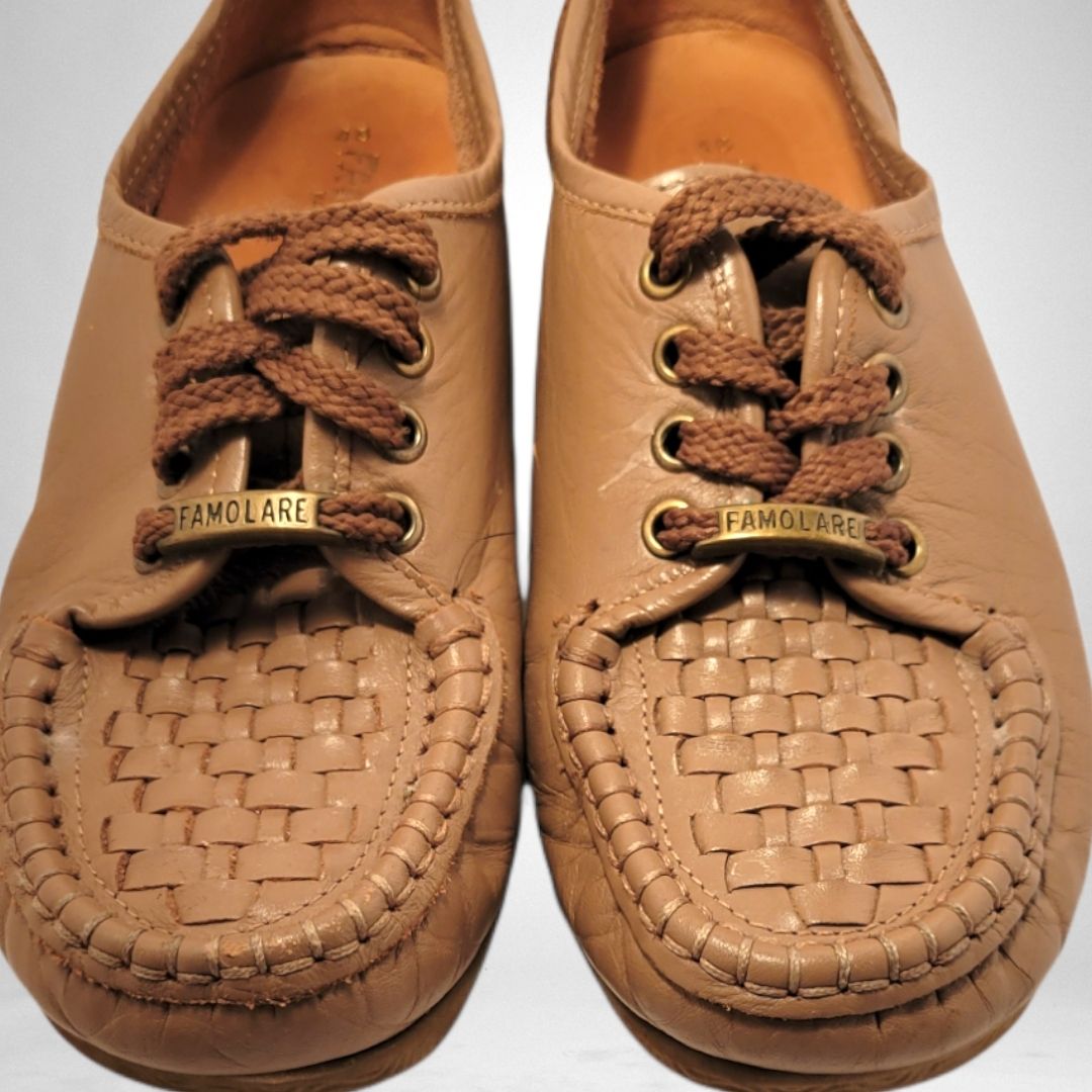 Vintage 70s Famolare Platform Italian Woven Leather Suede Get Slimming ...