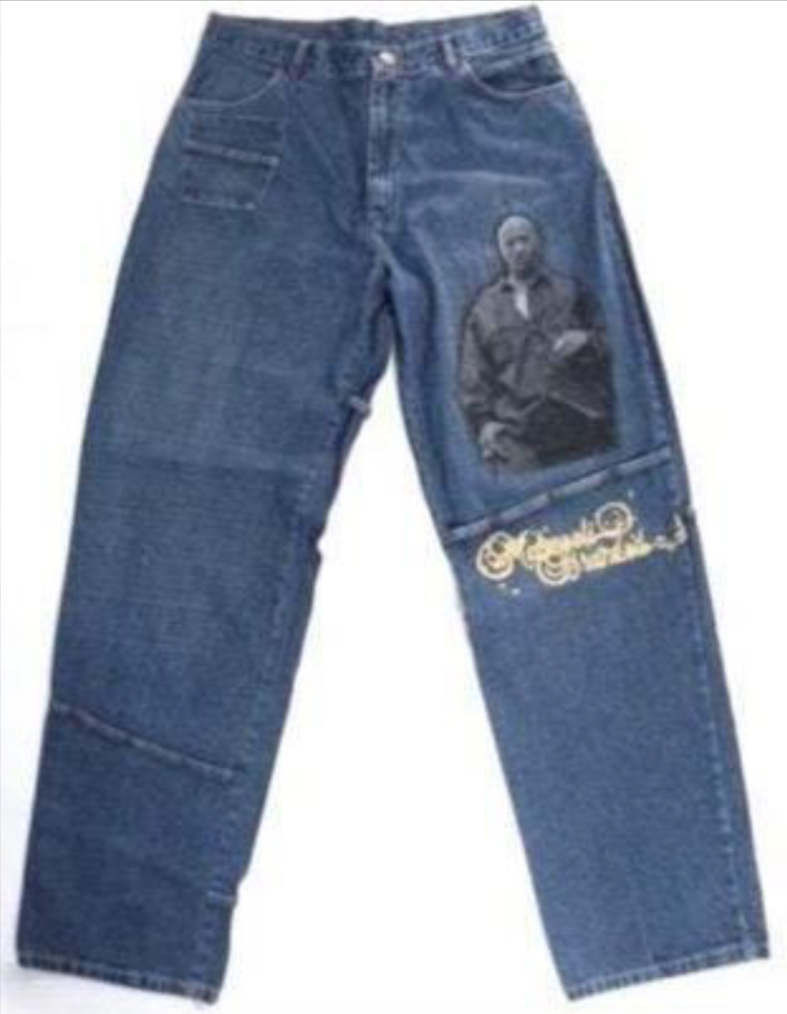 Vintage 2000's Tupac Printed Denim Jeans by Makaveli | Shop THRILLING