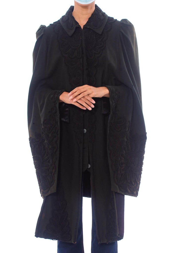 Vintage Victorian Dark Green Wool Dolman Cape with Soutache Embroidery ...