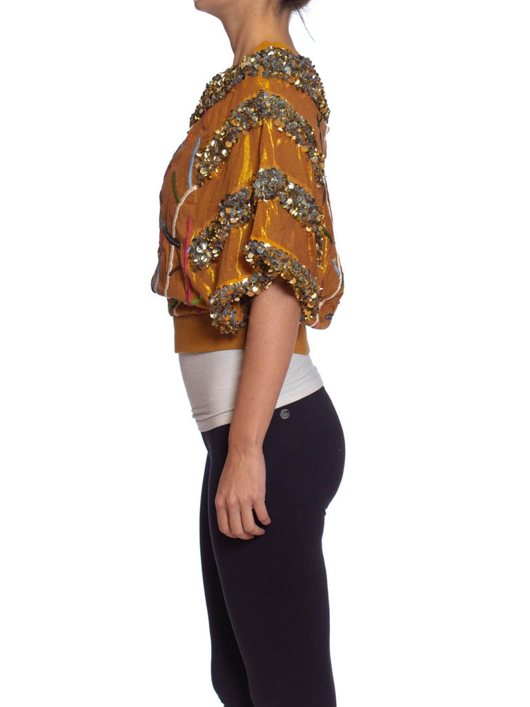 Vintage 80s Hand Embroidered Gold Lamé Lurex Top with Spangly Sequins ...
