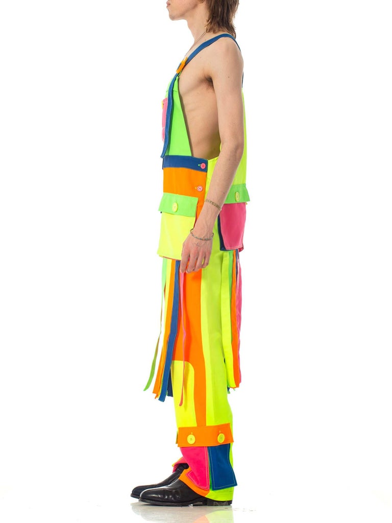 Vintage 90s Rainbow Neon Polyester Rave Festival Overalls Jumpsuit ...