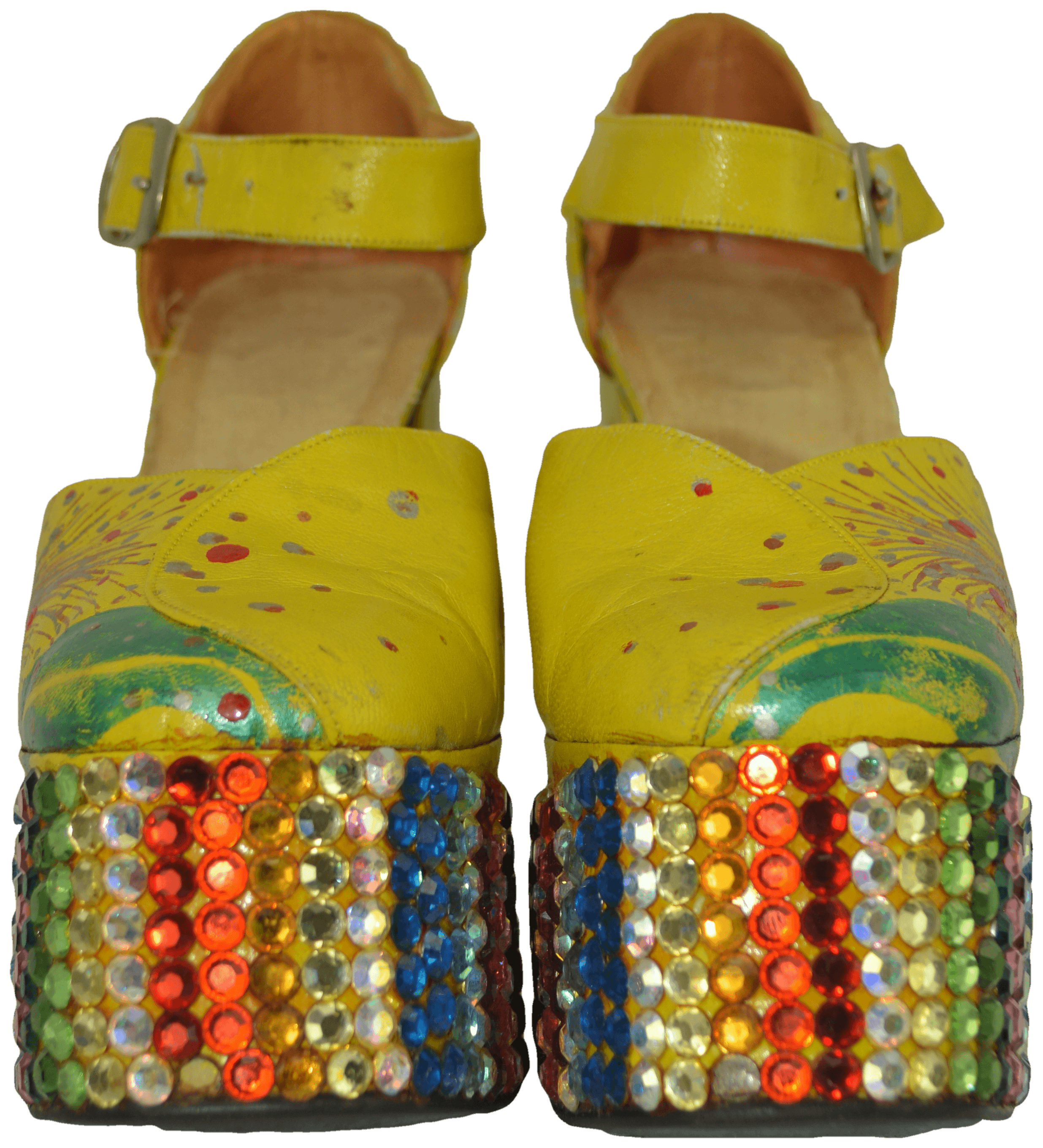 Vintage Yellow Platforms with Rainbow Rhinestones | Shop THRILLING