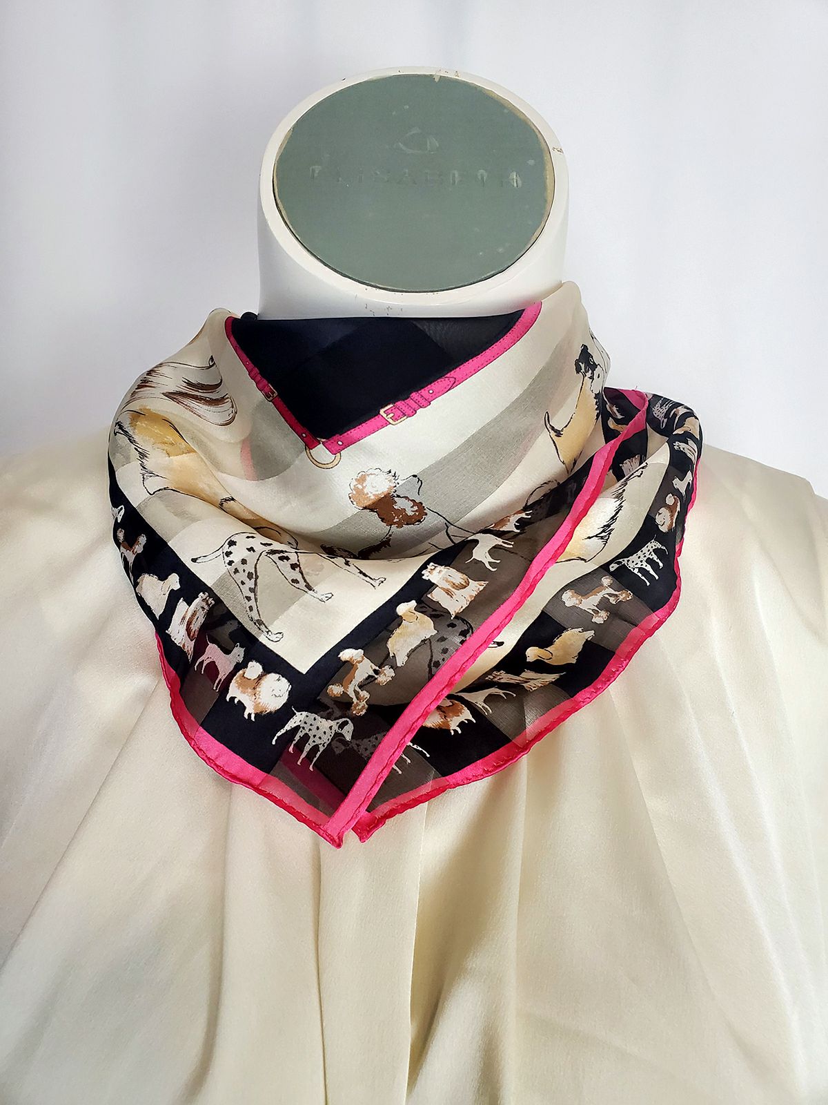 Vintage Black and Cream Silk Dogs Scarf by Collection XIIX | Shop THRILLING