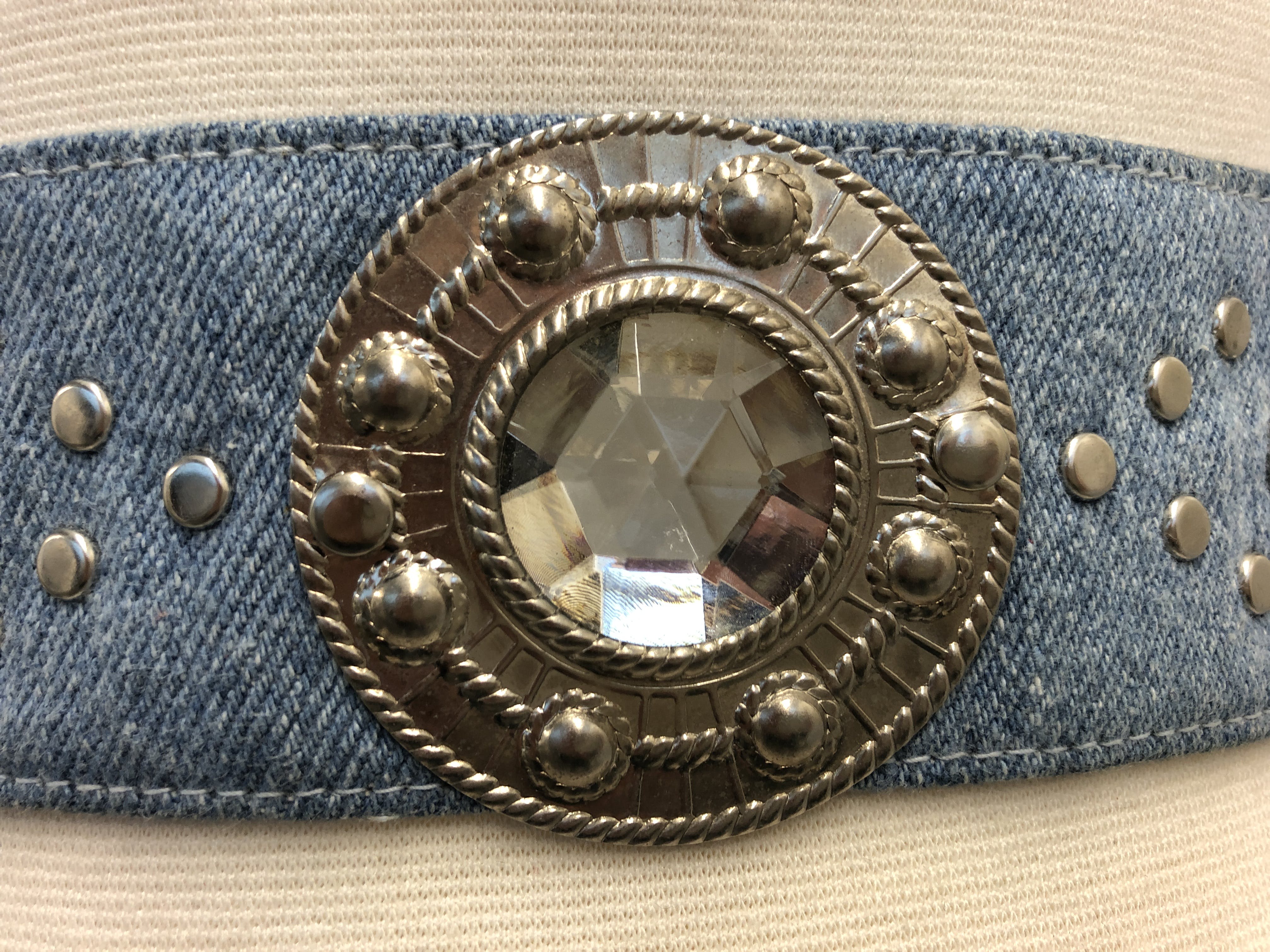 Vintage 80's Denim Rhinestone Studded Belt | Shop THRILLING