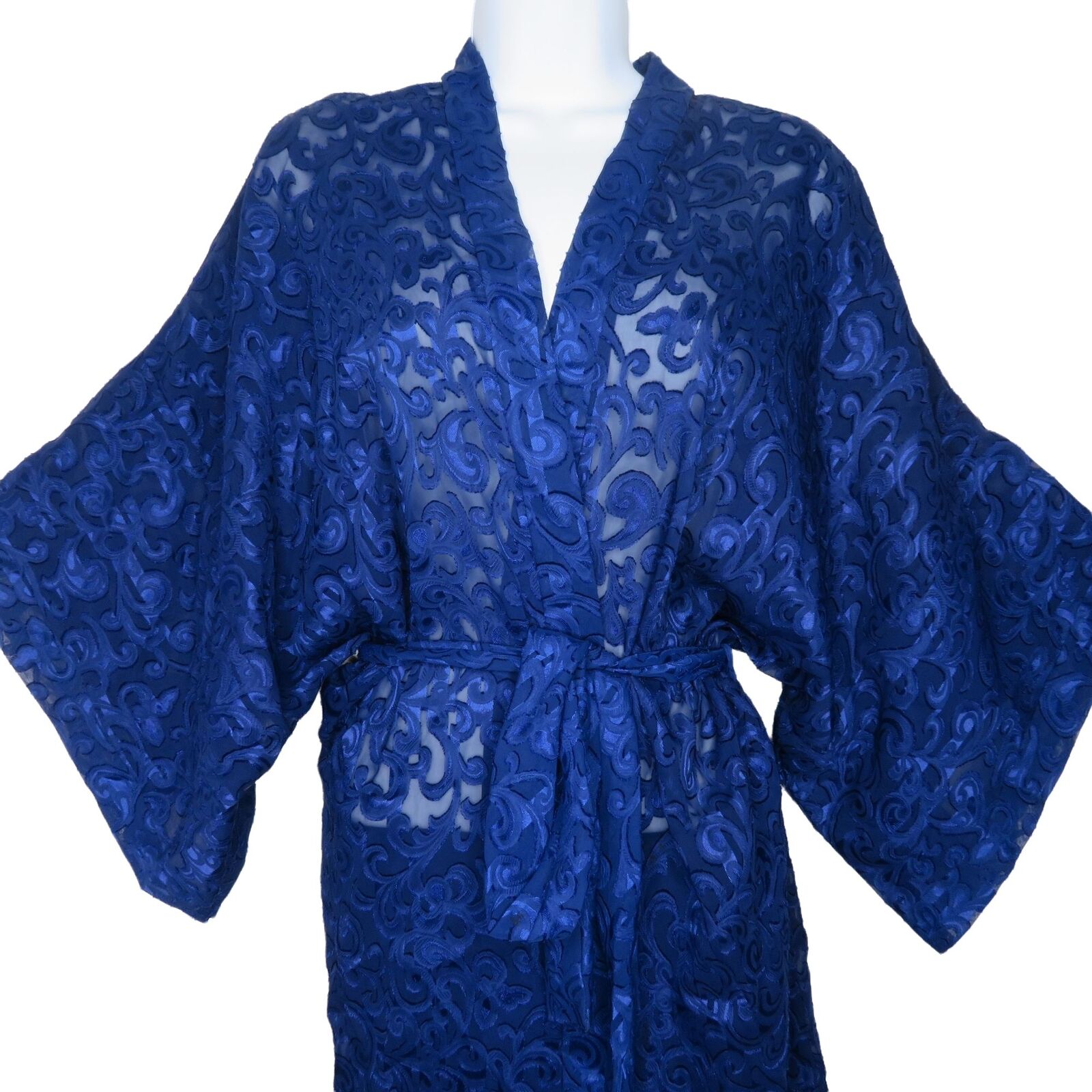 Vintage Sheer Brocade Robe M Knee Length Belted Usa Made by Lucie Ann ...