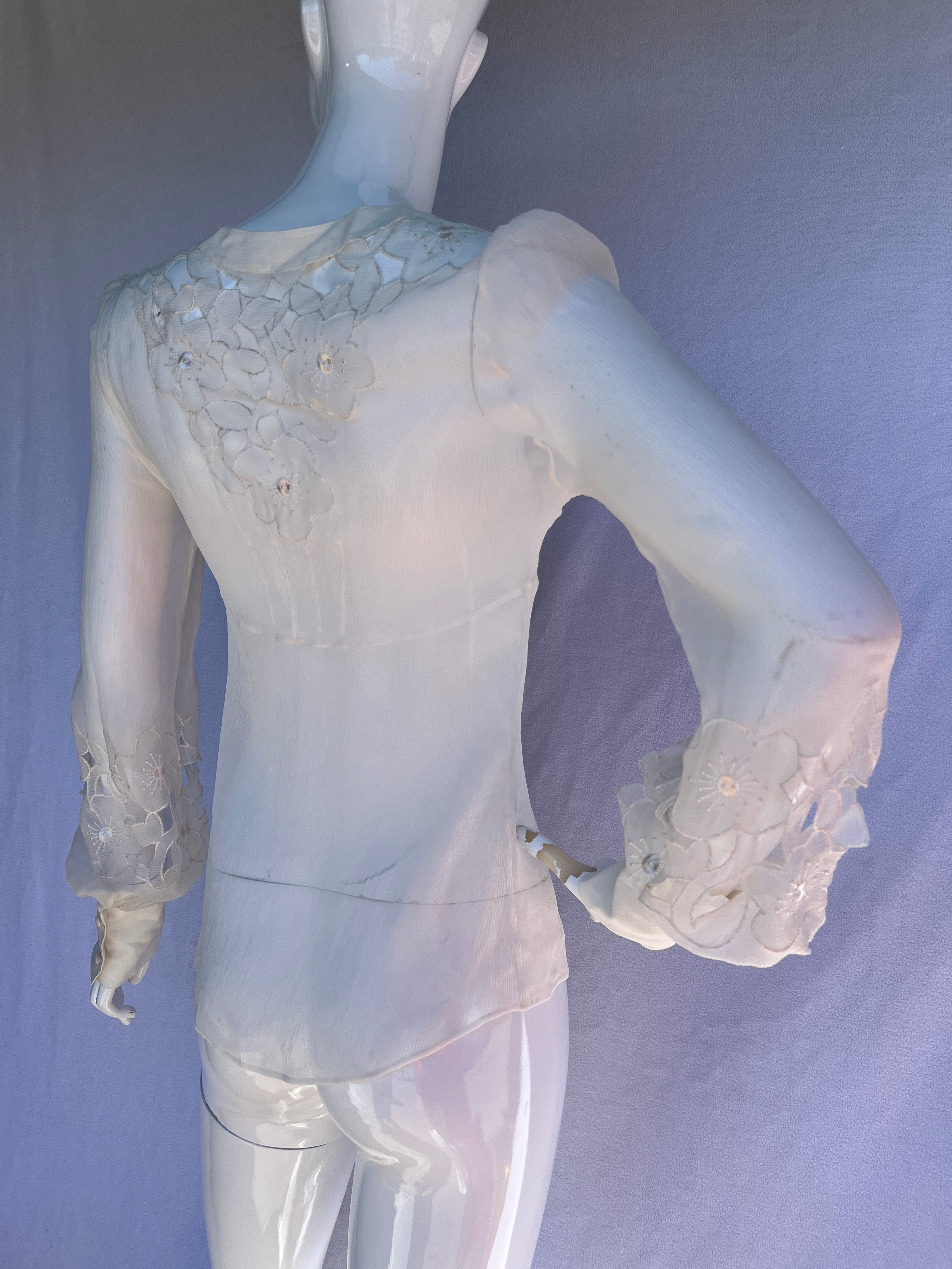 Vintage 00s Sheer White Floral Embroidered Button Up By La Perla | Shop ...