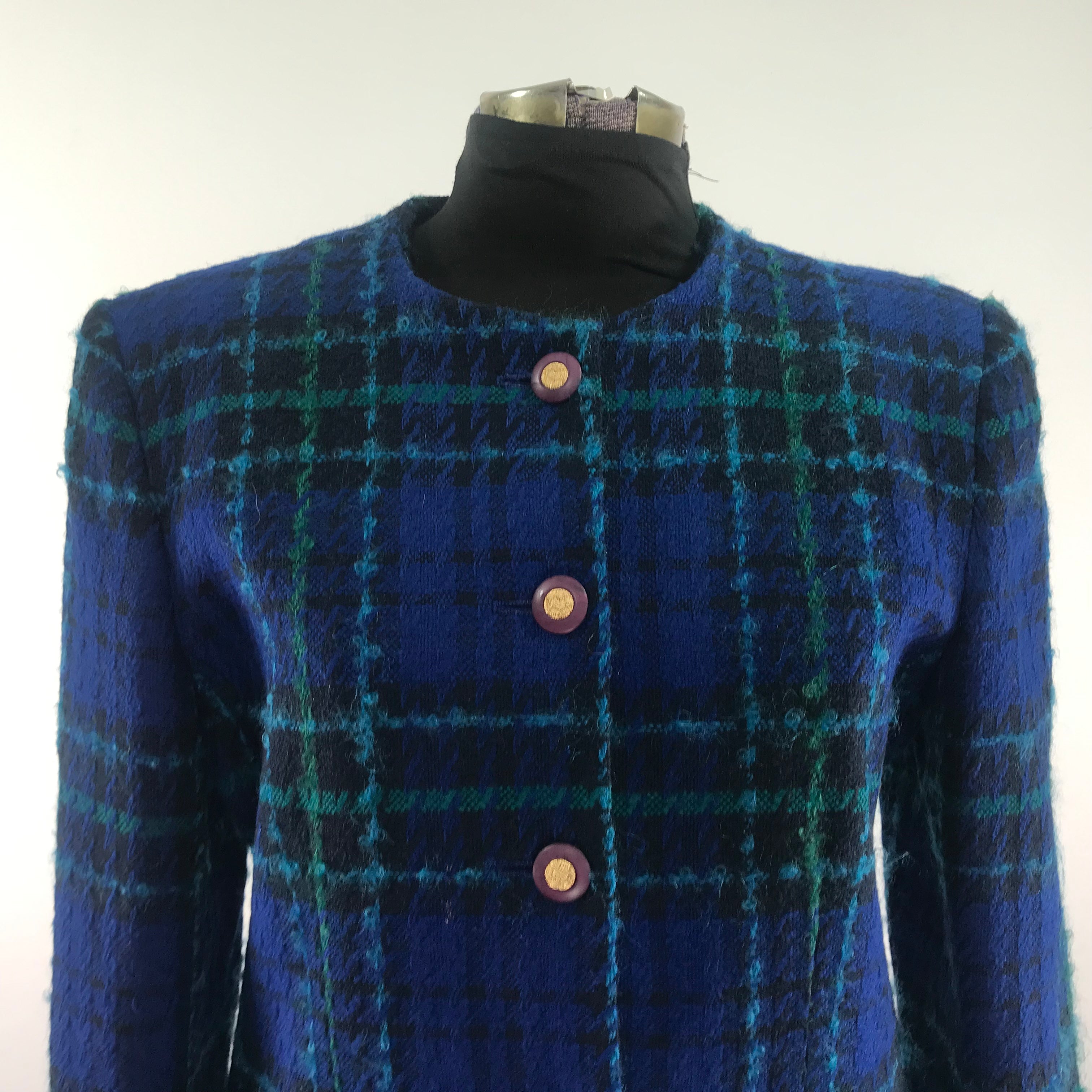 Vintage 80s Blue Tartan Plaid Wool Sweater Jacket By Talbots | Shop ...