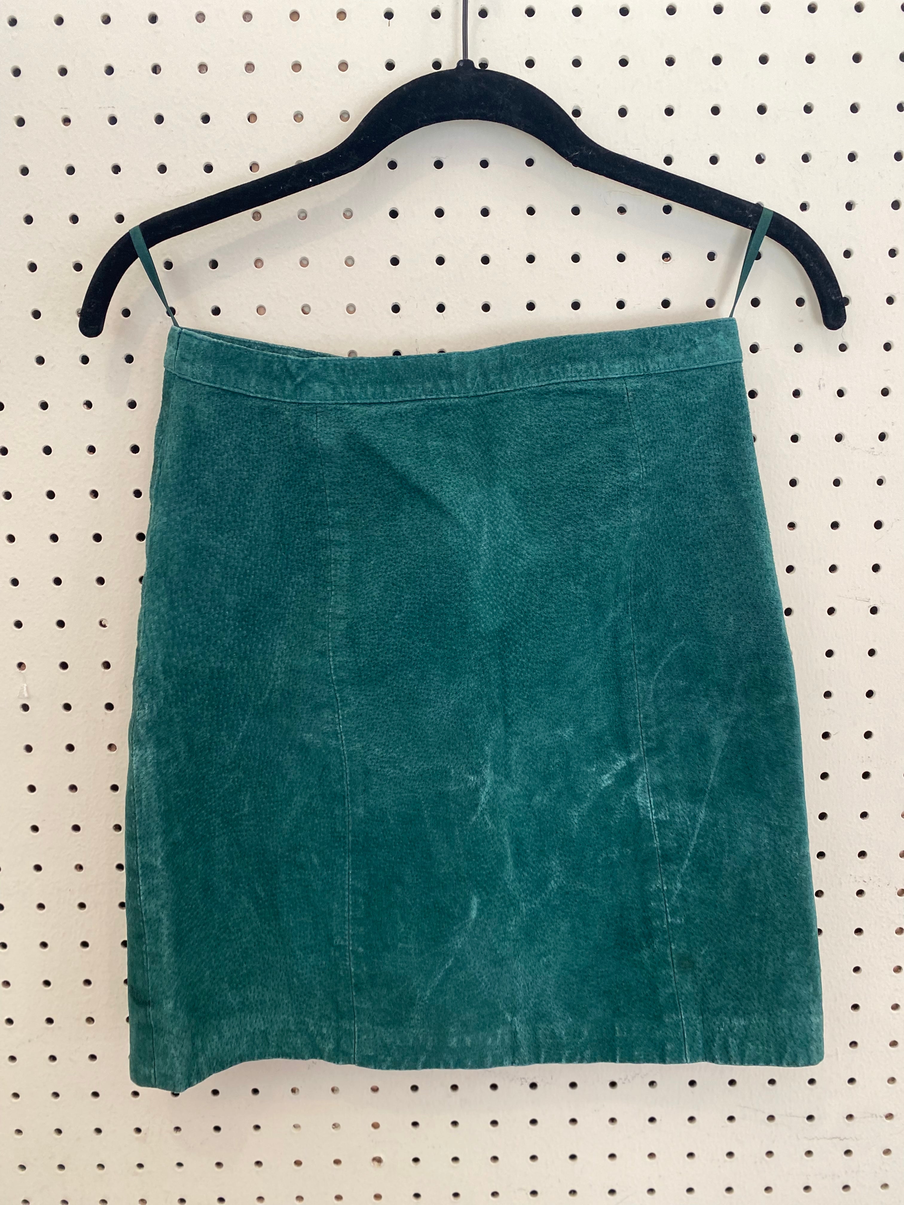 Vintage 80s/90s Forest Green Suede Mini Skirt By Designs | Shop THRILLING