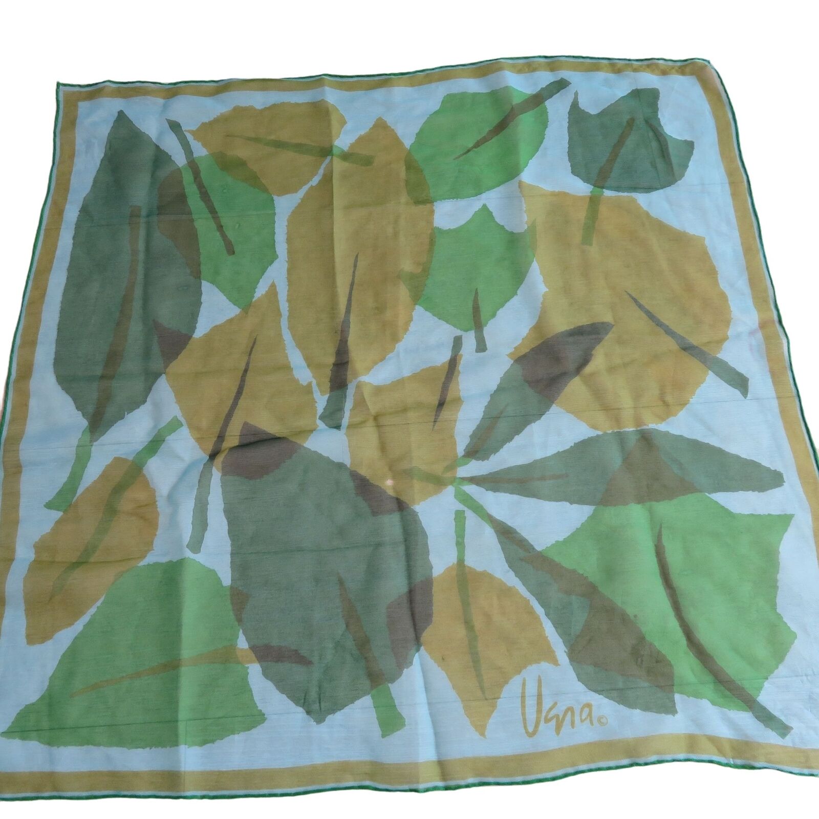 Vintage Vera Silk Neck Scarf Hand Rolled Green Leaf Square 21. 5" X 21 ...