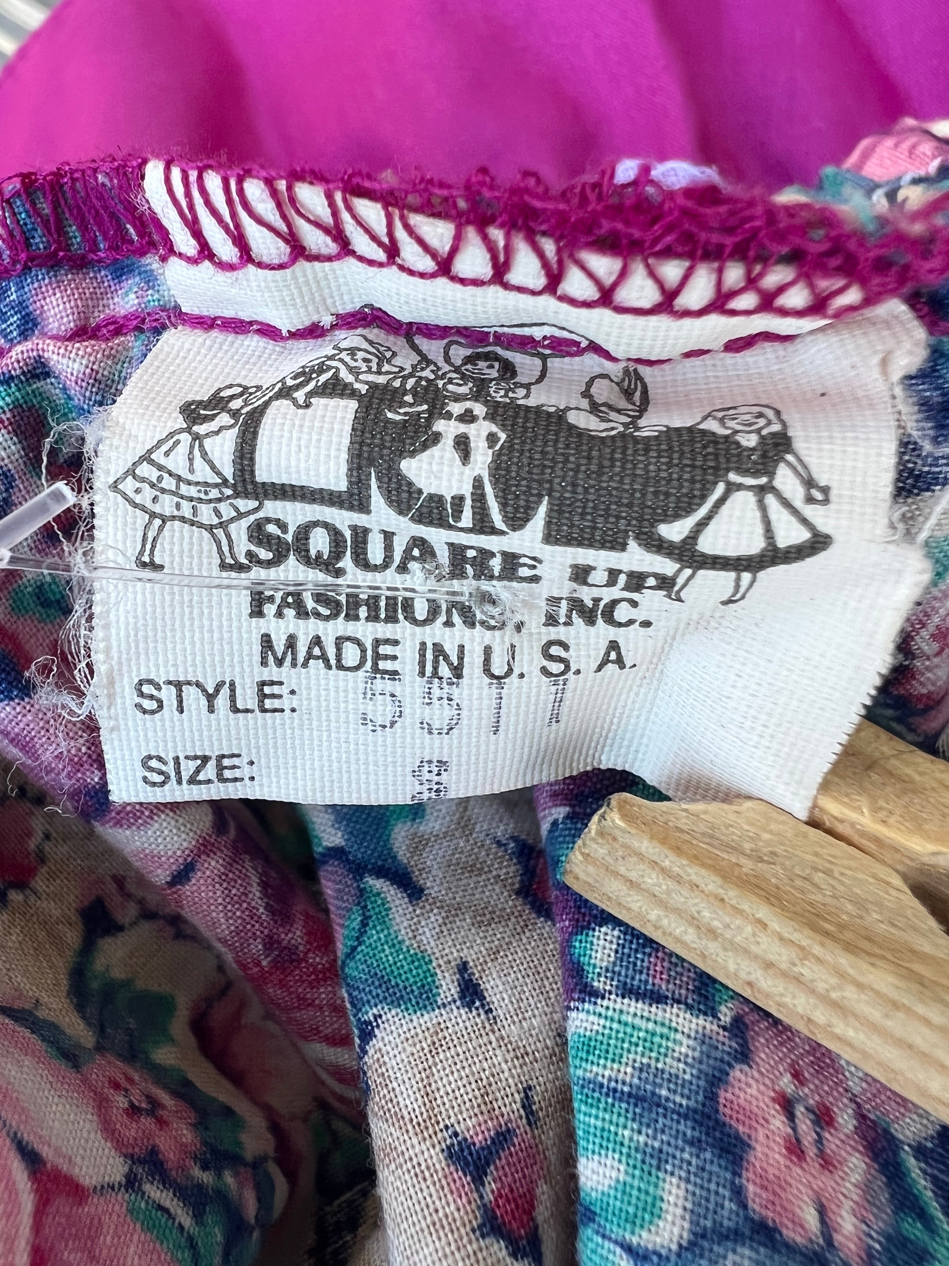 Vintage 70s/80s Pink Floral Square Dancing Skirt Set by Square Up ...