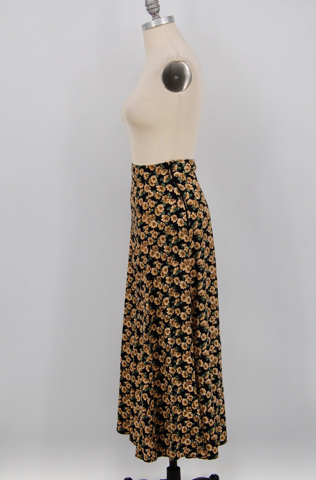Vintage Black Rayon Floral Print Maxi Skirt by Via Max | Shop THRILLING