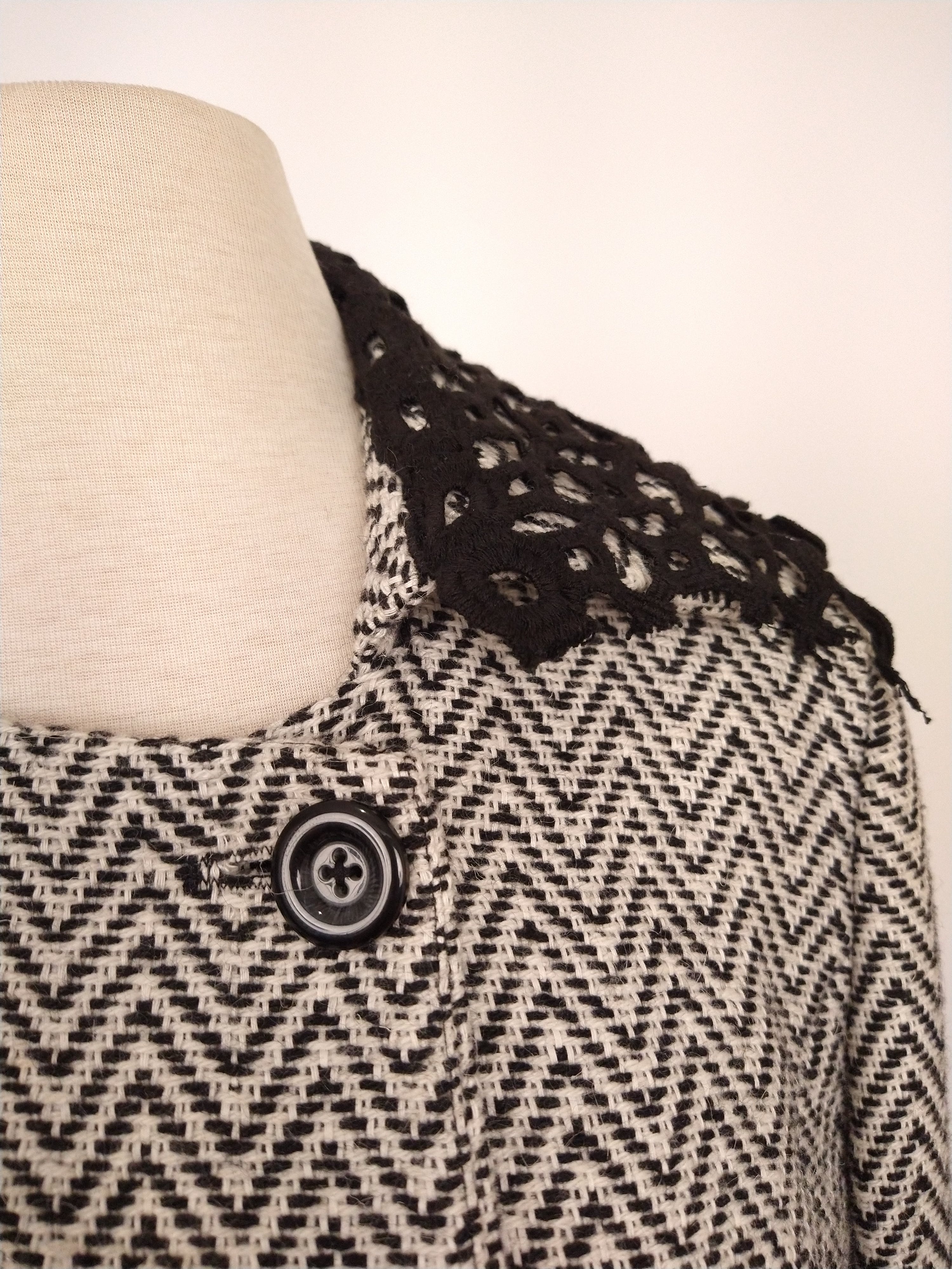 Vintage Black and White Chevron Skirt Suit with Lace Trim by Anna Sui ...