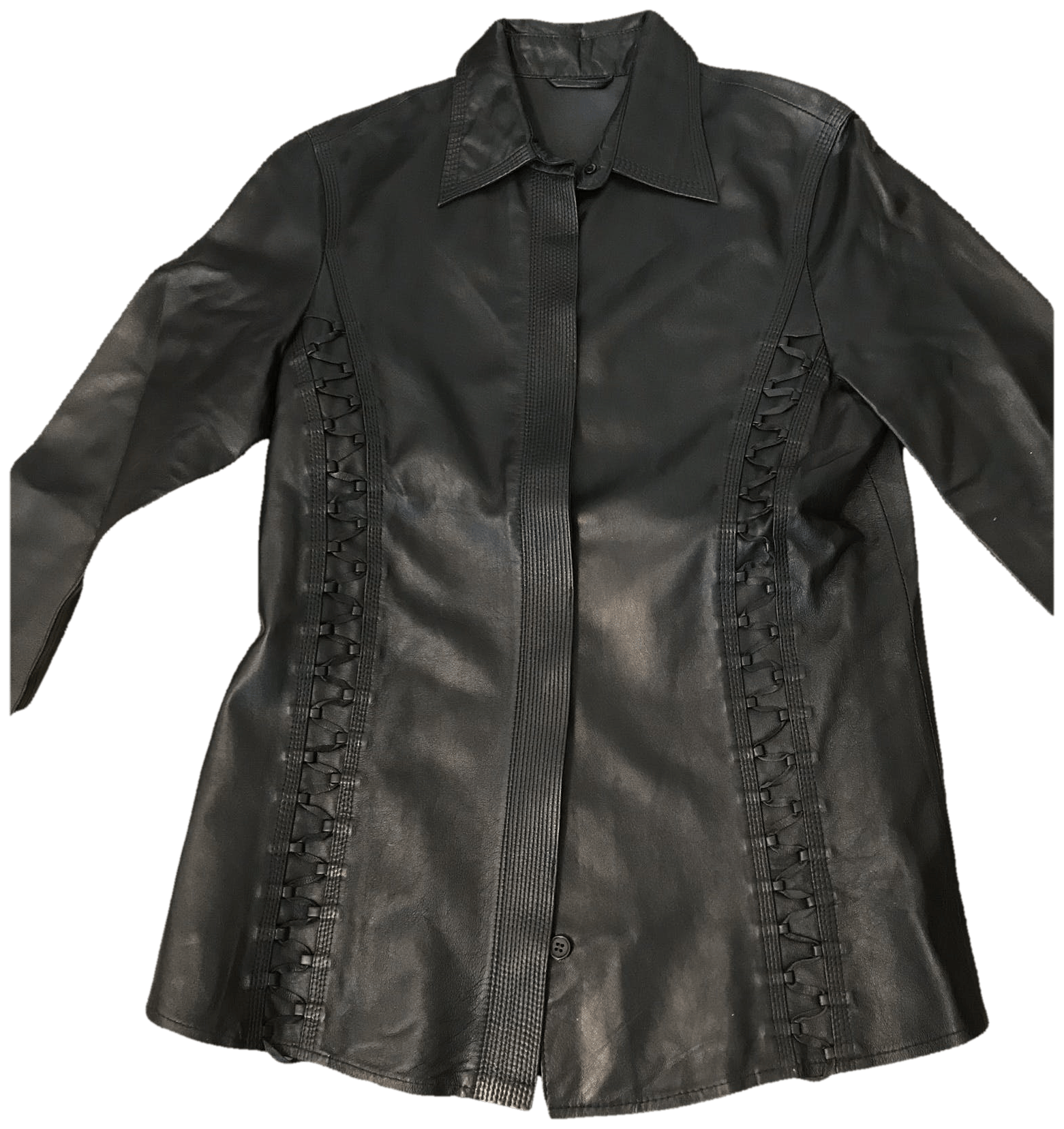 Vintage Black Leather Laced Shirt Jacket | Shop THRILLING