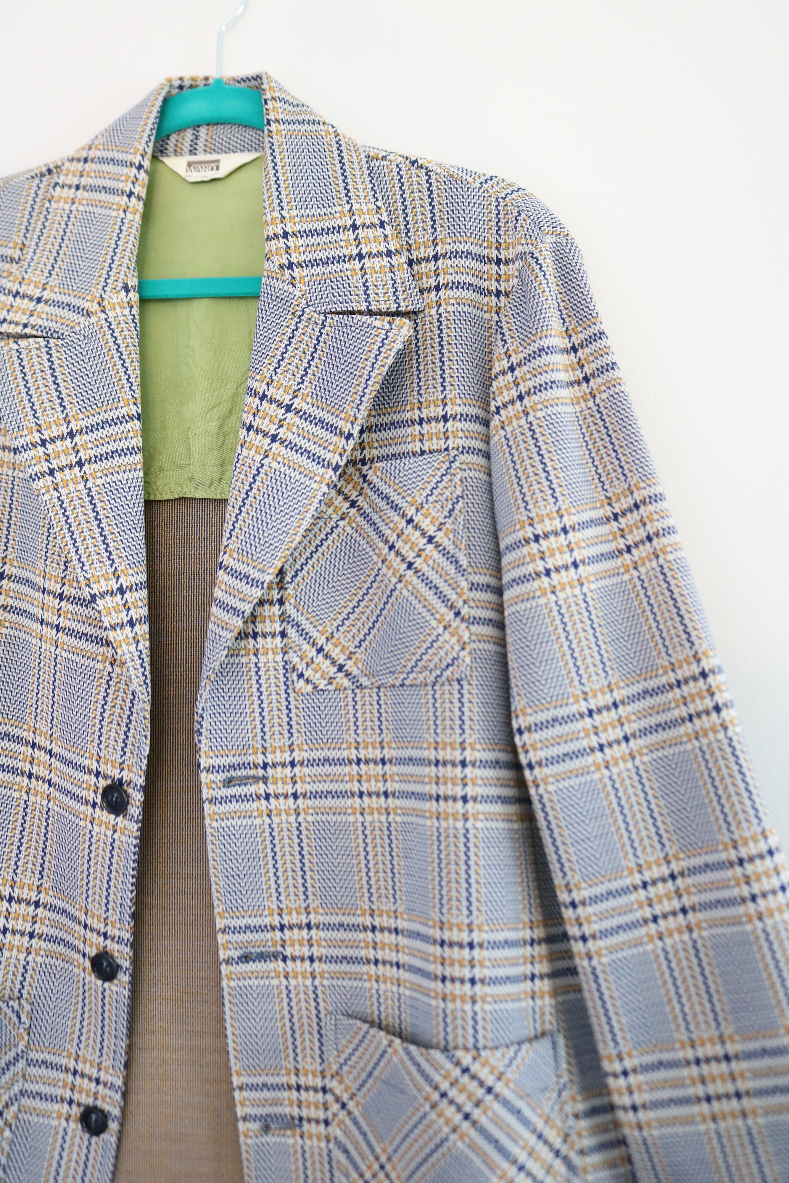 Vintage 70’s Blue Gold and Gray Plaid Oversized Blazer by Montgomery ...