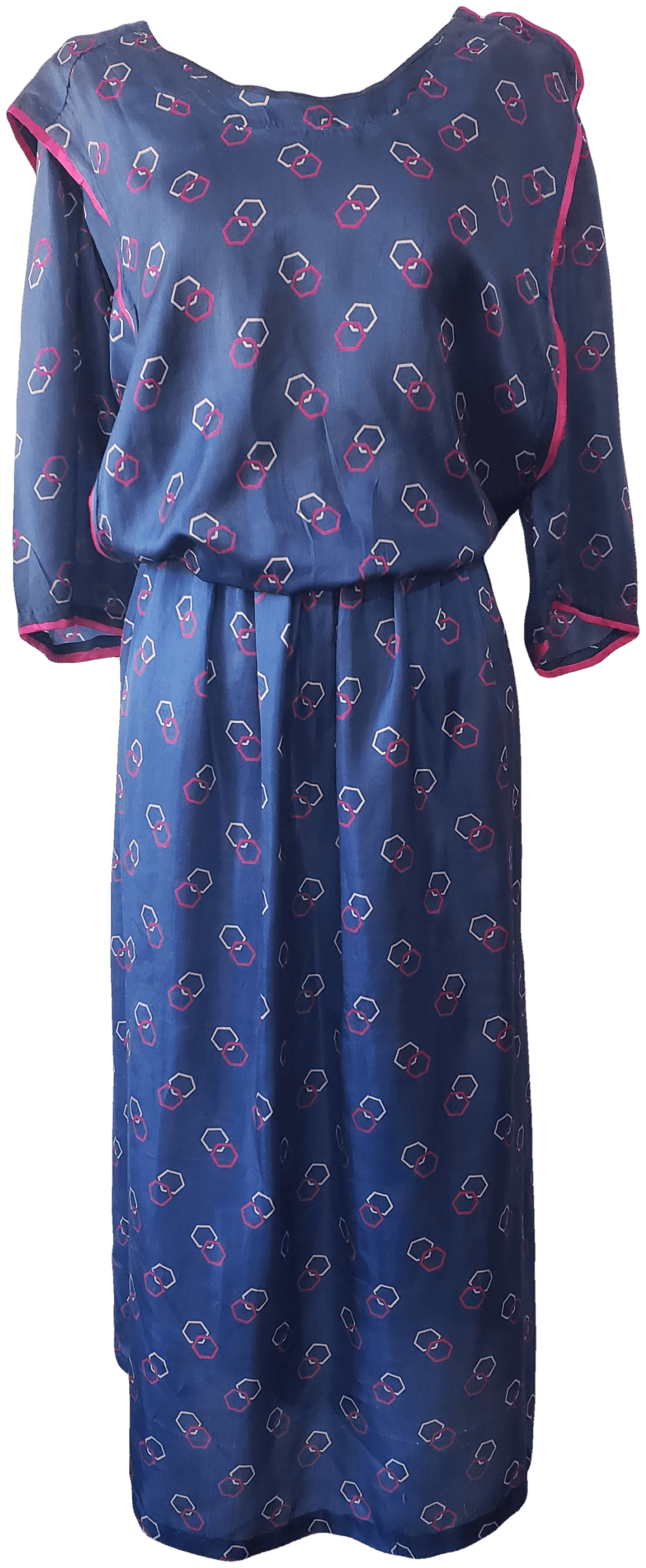 Vintage Blue Midi Dress with Multi Toned Pink Geometric Pattern | Shop ...