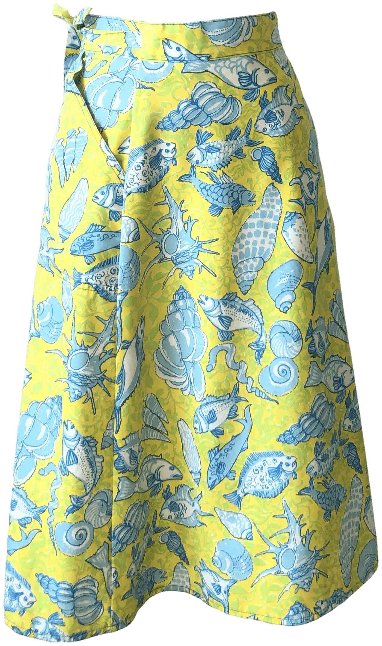 Vintage Blue and Yellow Fish and Seashell Wrap Skirt by Liza | Shop ...