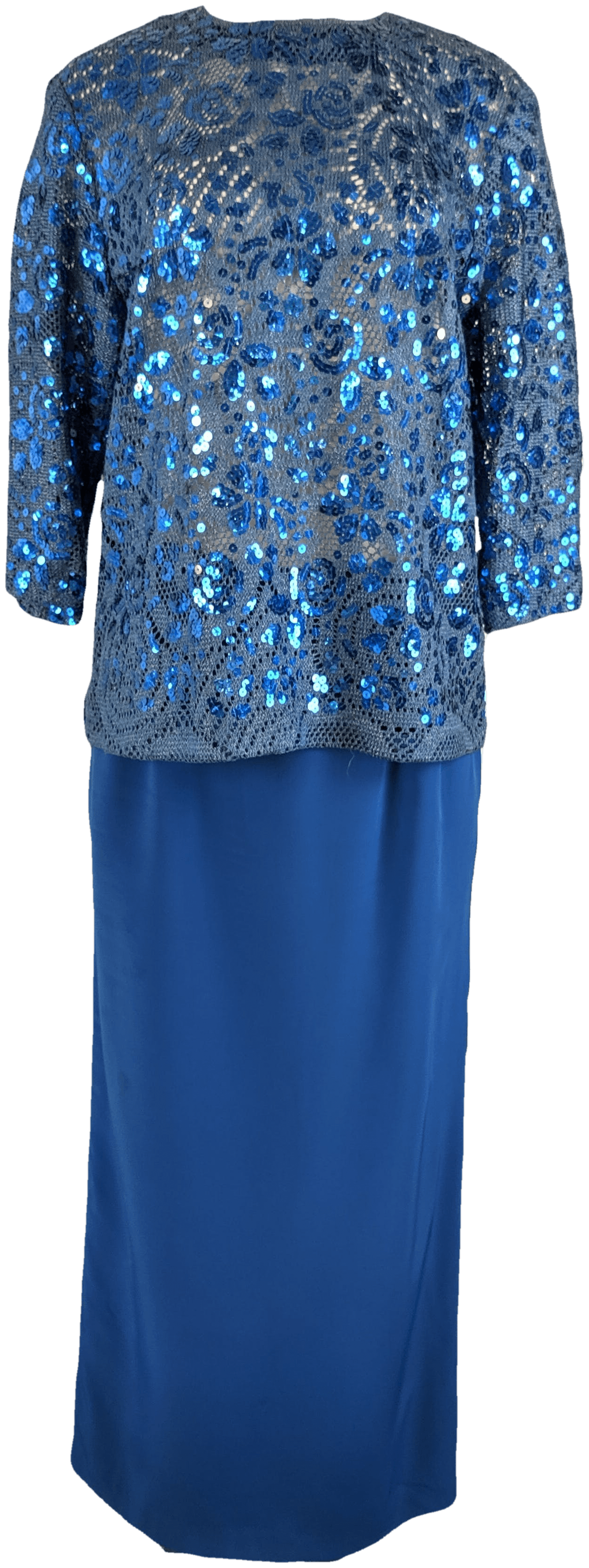 Vintage Bright Blue Two Piece with Sequin Top and Pencil Skirt by ...