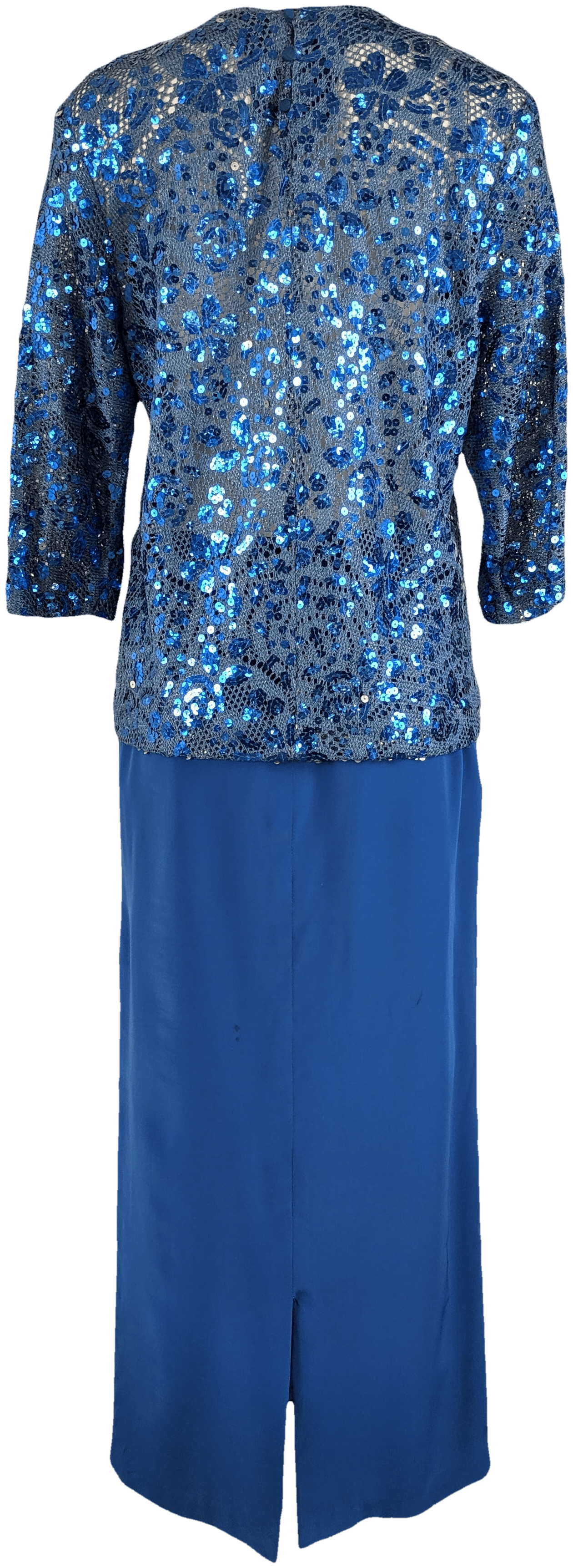 Vintage Bright Blue Two Piece with Sequin Top and Pencil Skirt by ...