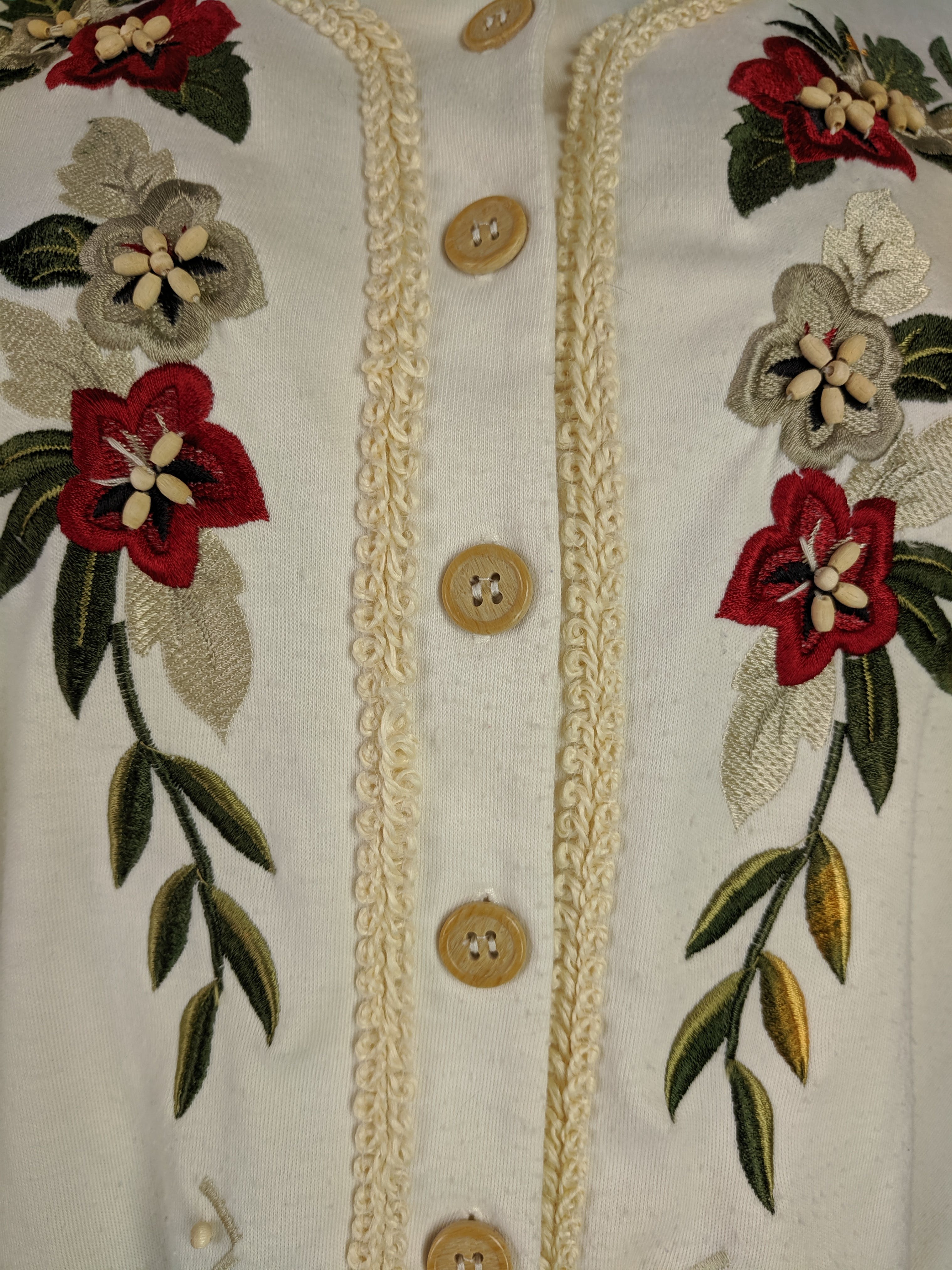 Vintage White Short Sleeve Button Up with Red and Green Floral by ...