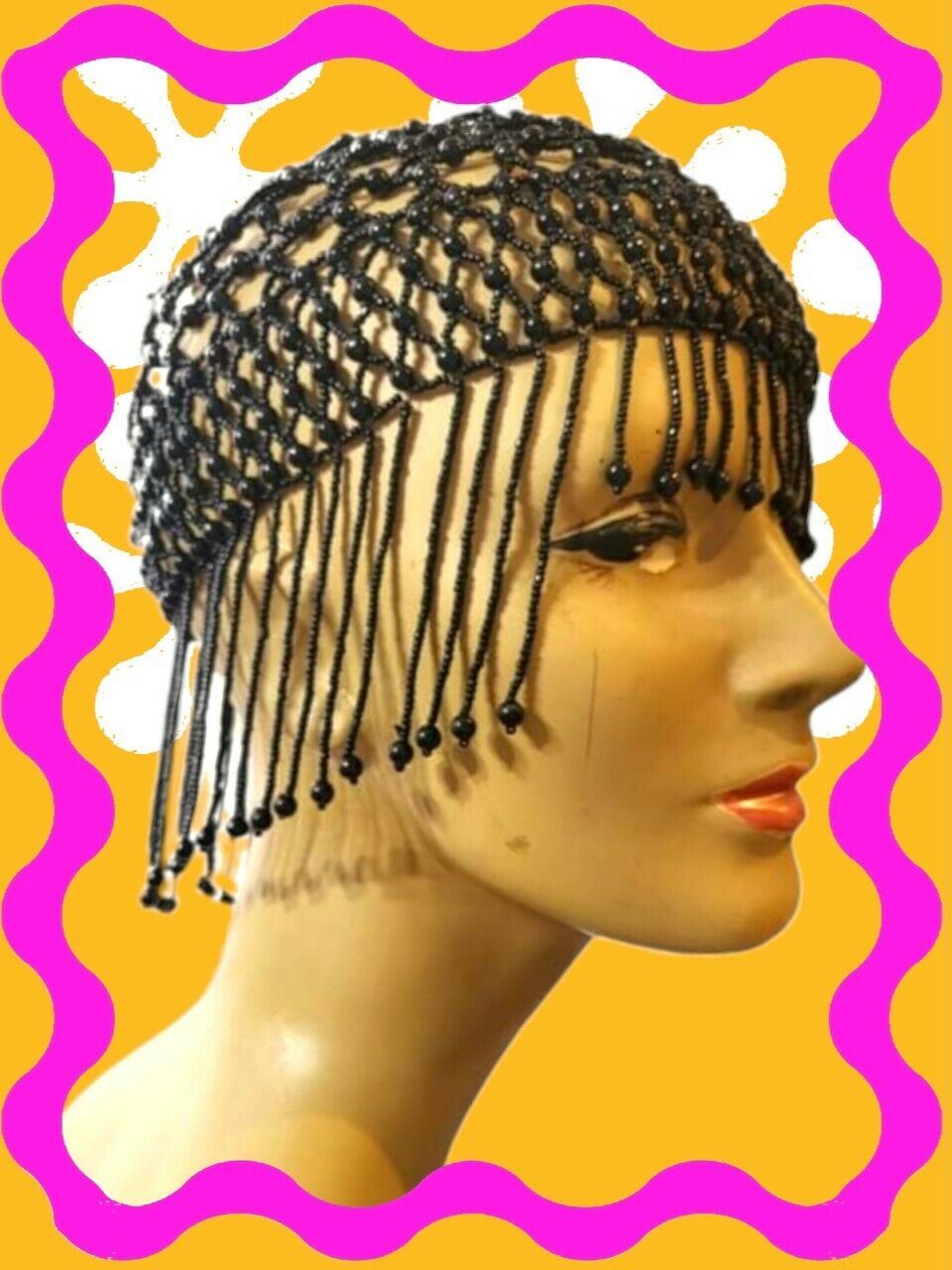 Vintage 70s Iconic Disco-era Beaded Fringe Headpiece Hat | Shop THRILLING