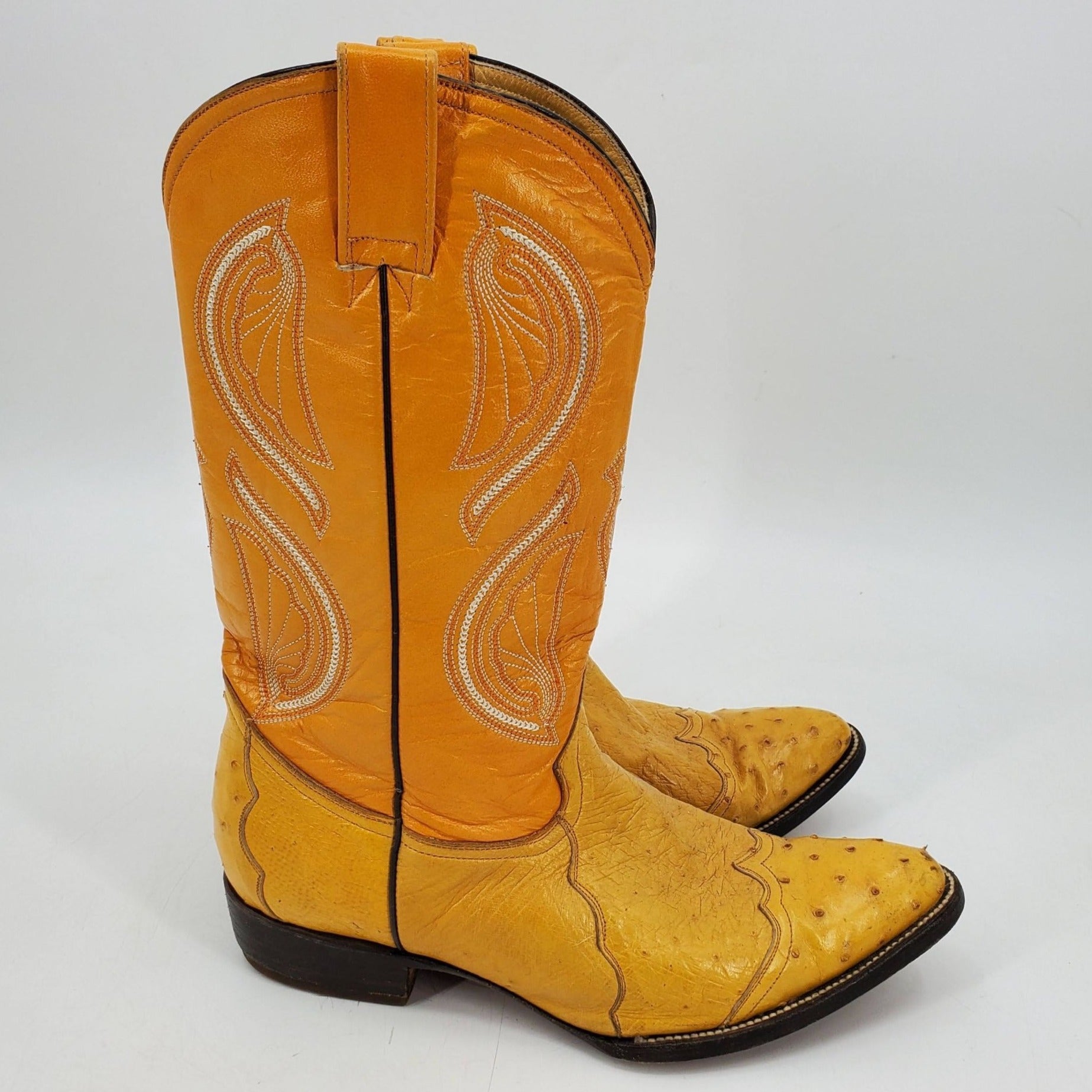 Vintage 80s/90s Mustard Mid Calf Ostrich Leather Western Boots By Tony ...