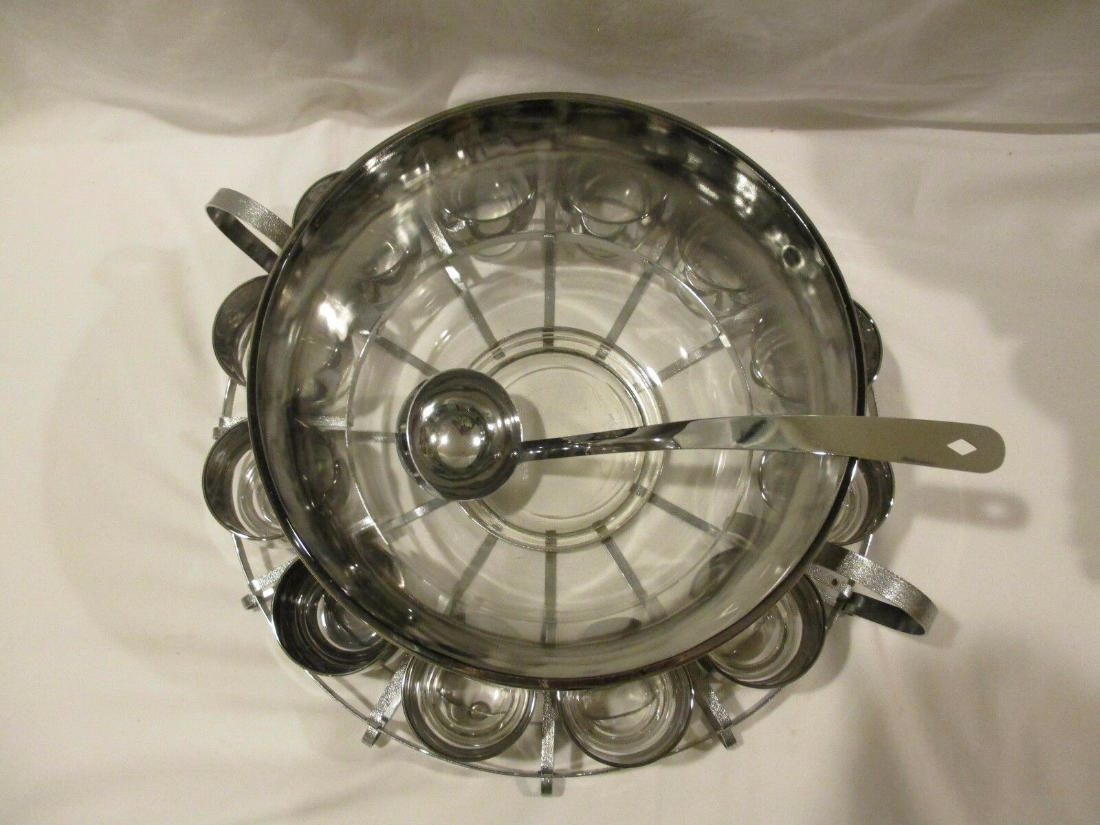Mid Century Silver Fade Complete Punch Bowl Set Vintage Retro 15p by D ...
