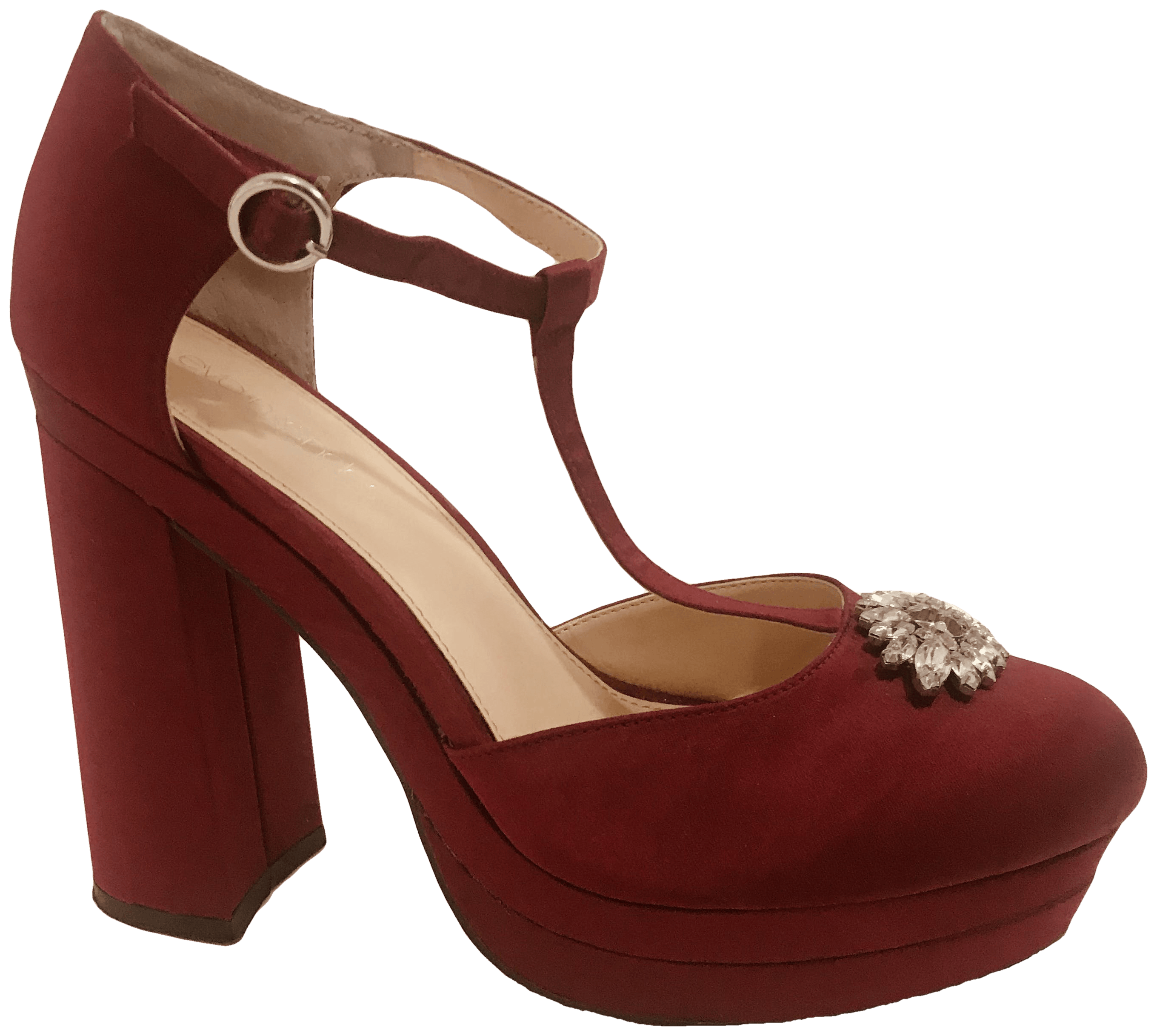 Vintage Dark Red Satin Jeweled Ankle Strapped Heels by Mendes Of New ...