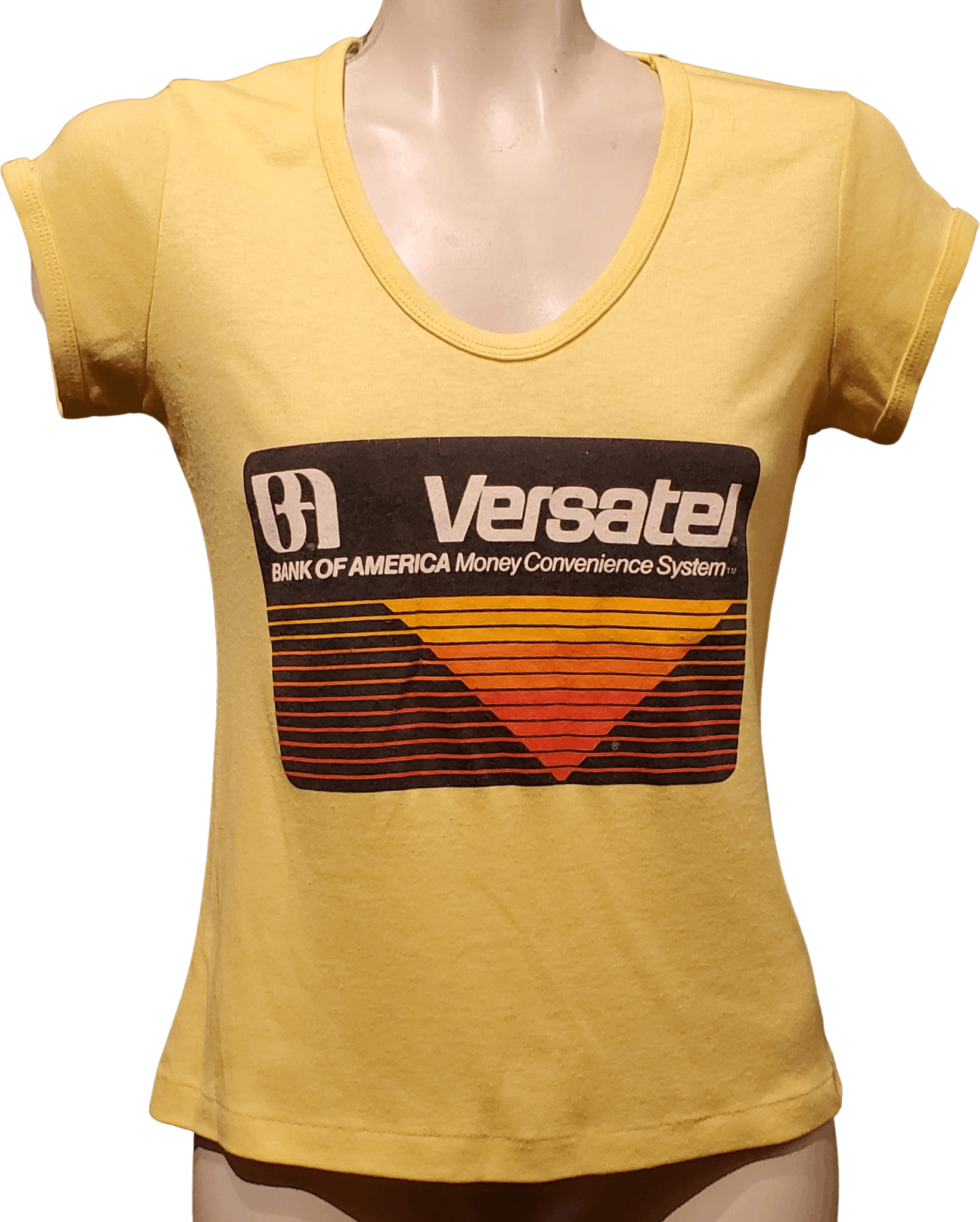Vintage 80s Yellow Versatel Bank Card Cap Sleeve Tee Shirt By Model T ...