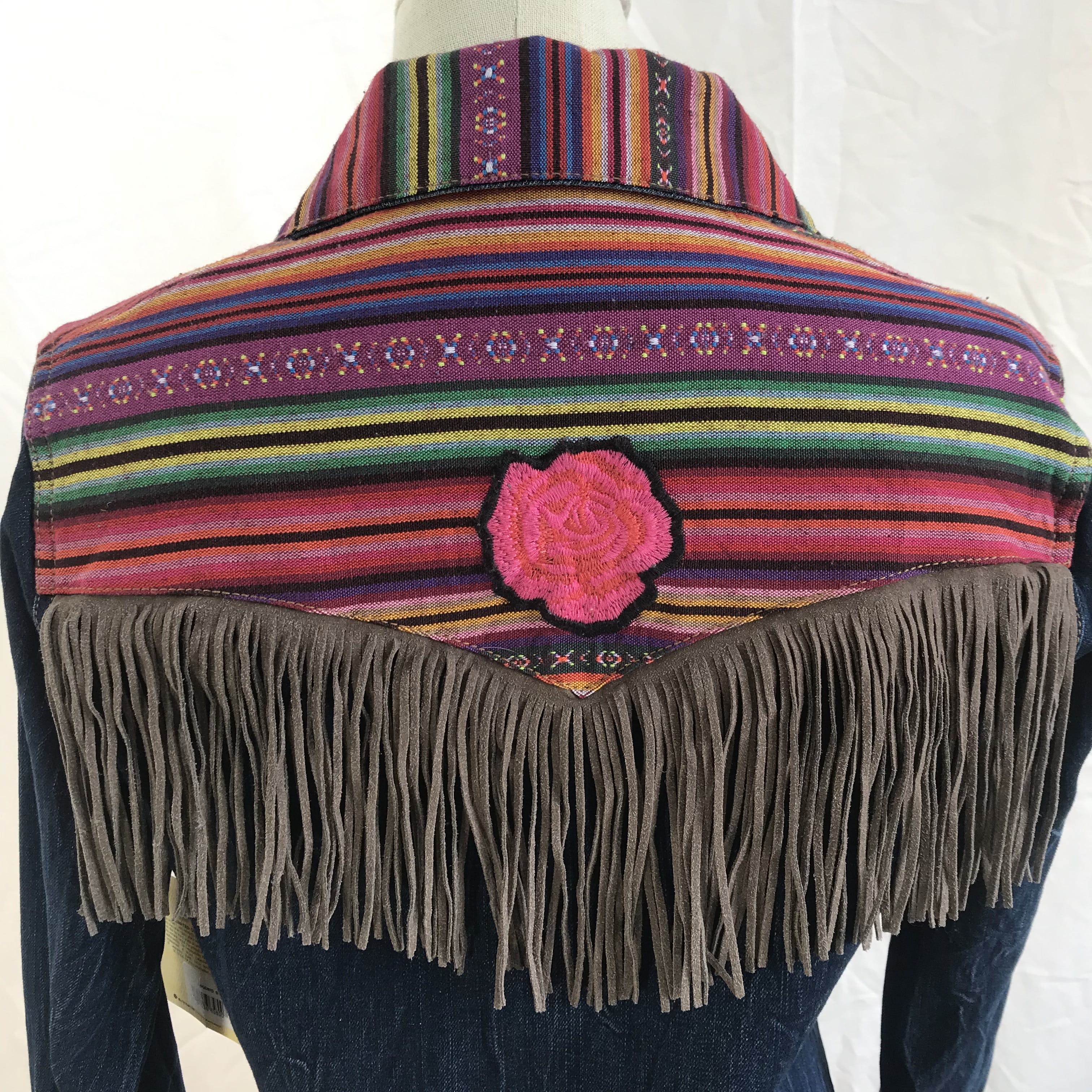 Vintage Denim Western Jacket with Fringe and Floral Detail by Wrangler ...