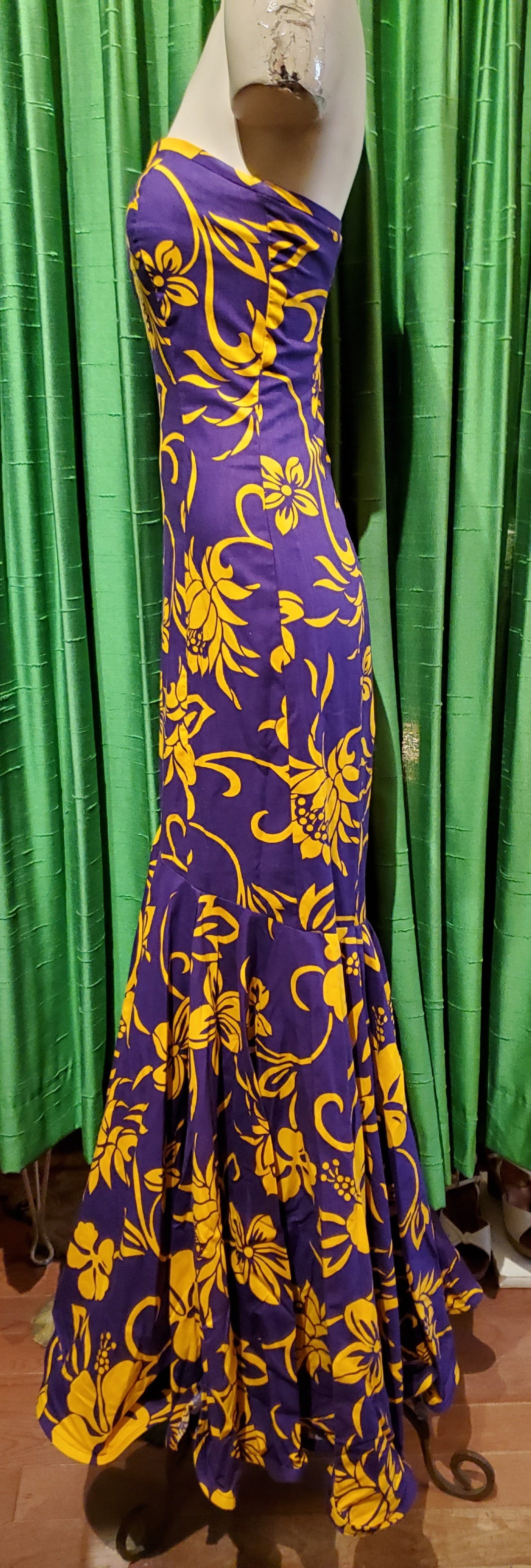 Vintage Purple and Yellow Strapless Wiggle Mermaid Maxi Dress | Shop ...