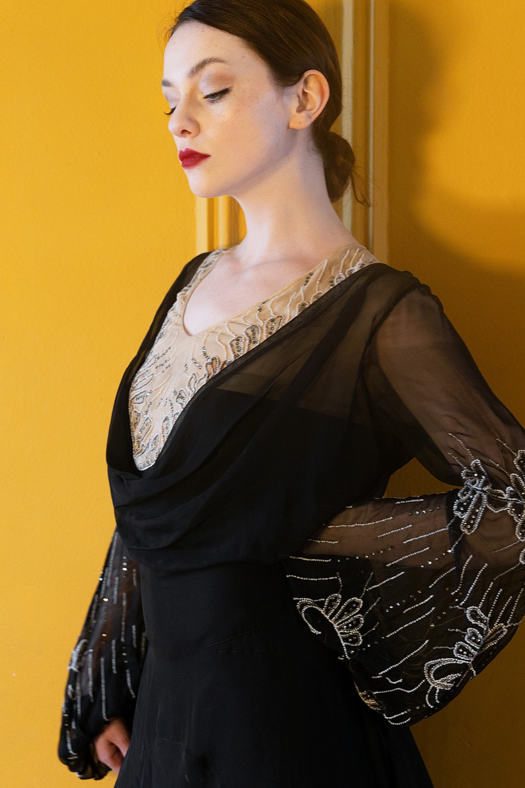Vintage 20’s Black Beaded Chiffon Evening Dress | Shop THRILLING