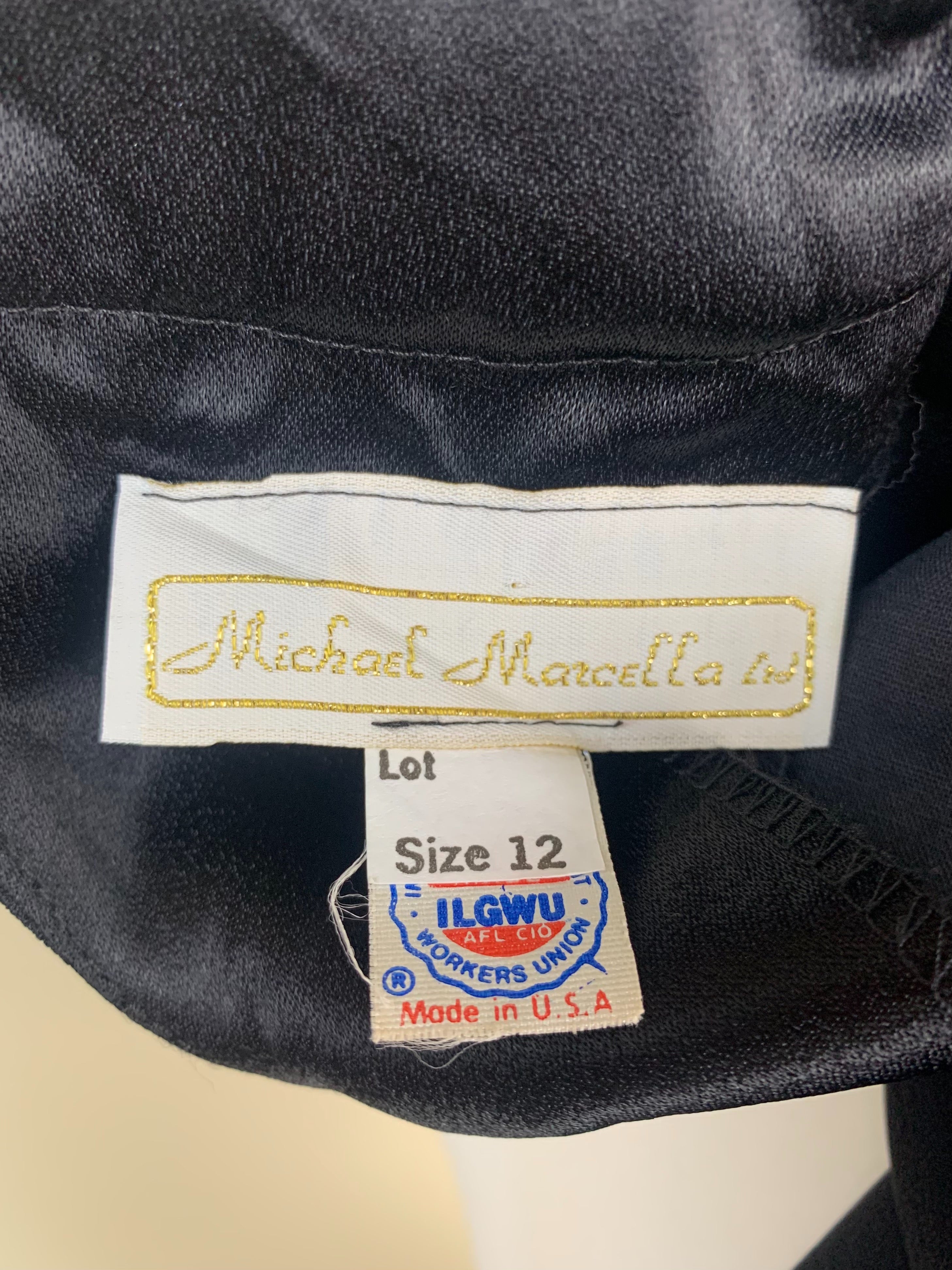 Vintage 80’s Black Sheer Puff Bow Sleeve Dress by Michael Marcella ...