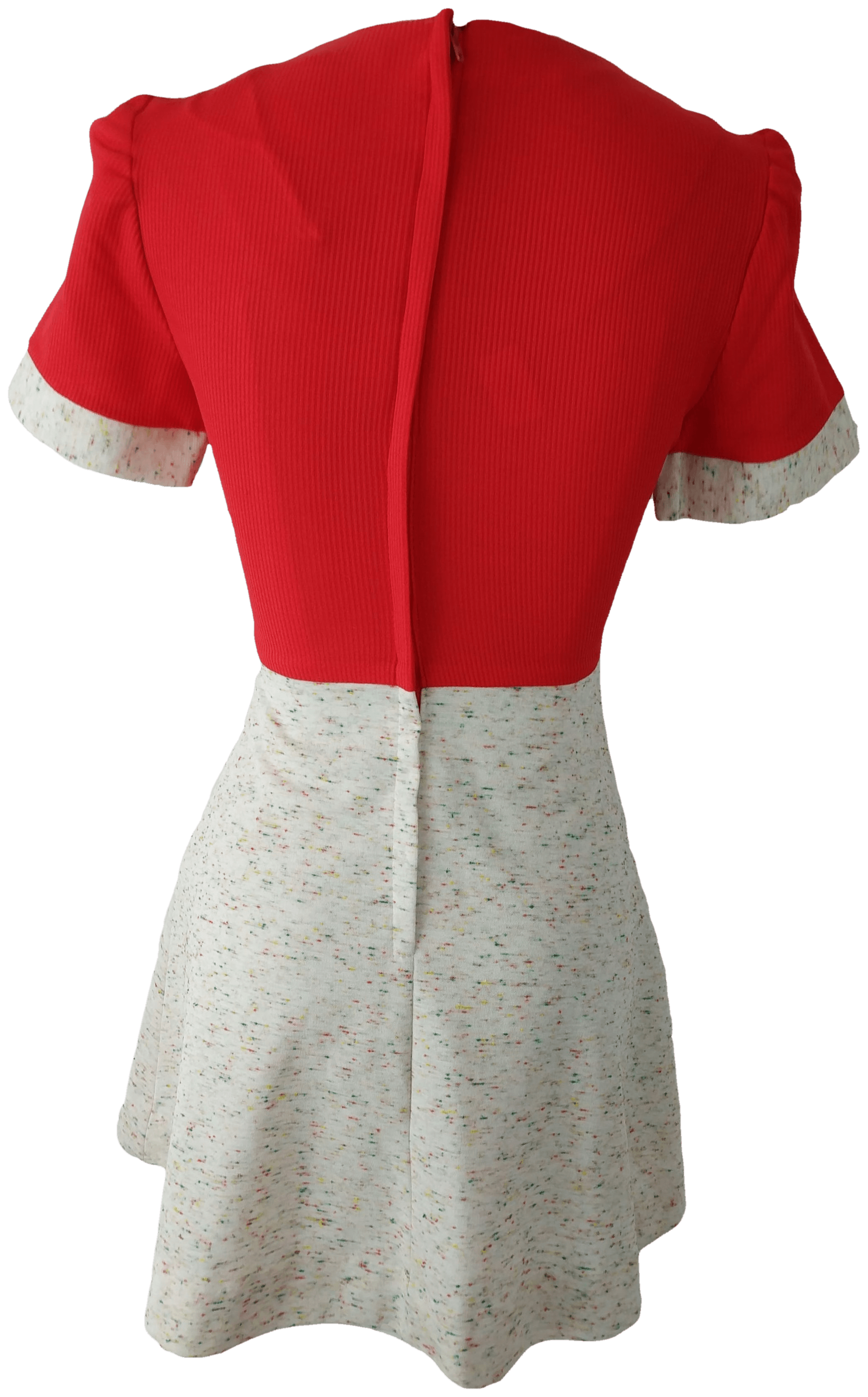 Vintage 70's Speckled Mini Dress with Ribbed Red Bodist and Lace ...