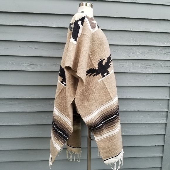 Vintage 60s Wool American Double Thunderbird Eagle Serape Jorongo Ponc ...