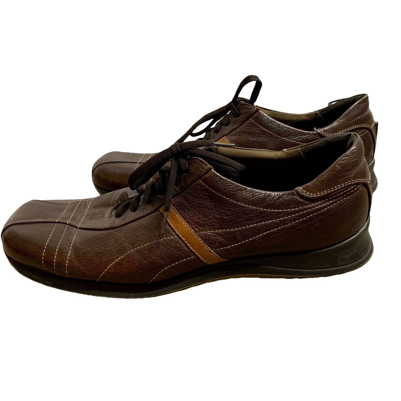 Vintage 90s Bacco Bucci Leather Italian Sneakers Brown Lace Up Square ...