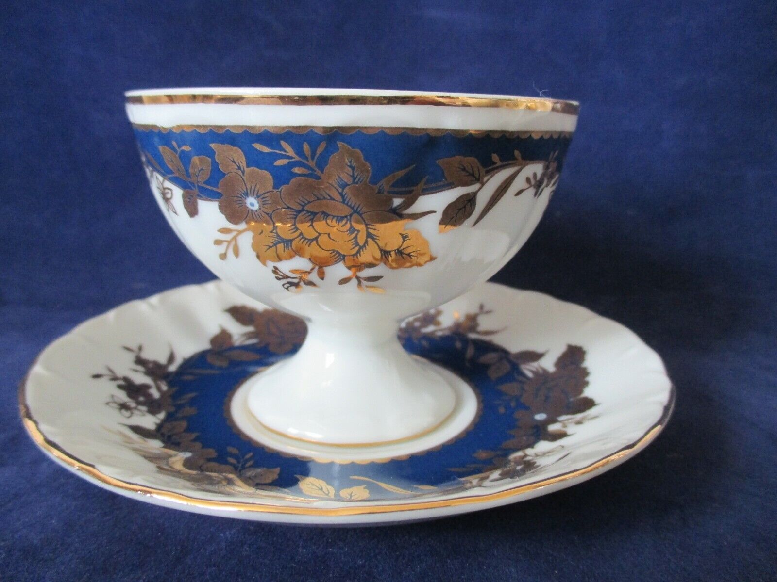 Vintage Lefton China Footed Tea Cup Saucer 07685 Navy Blue Band Gold ...
