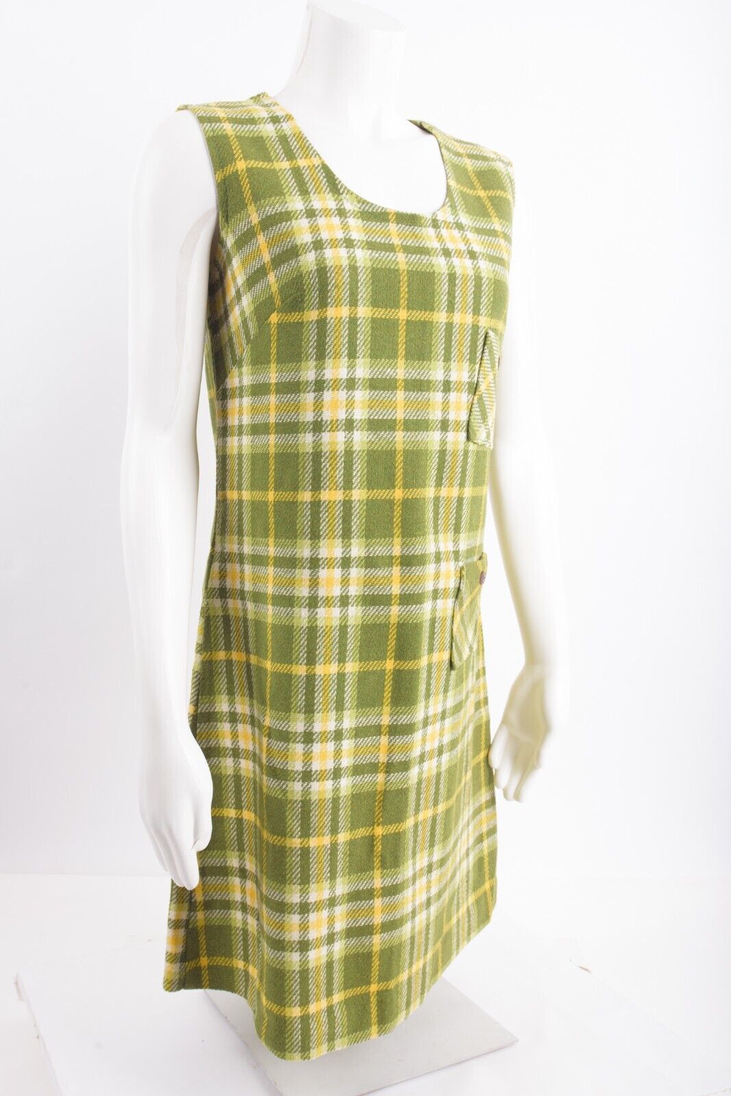 Vintage Womans 70s Jumper Dress Green Yellow Plaid M Medium Shift ...