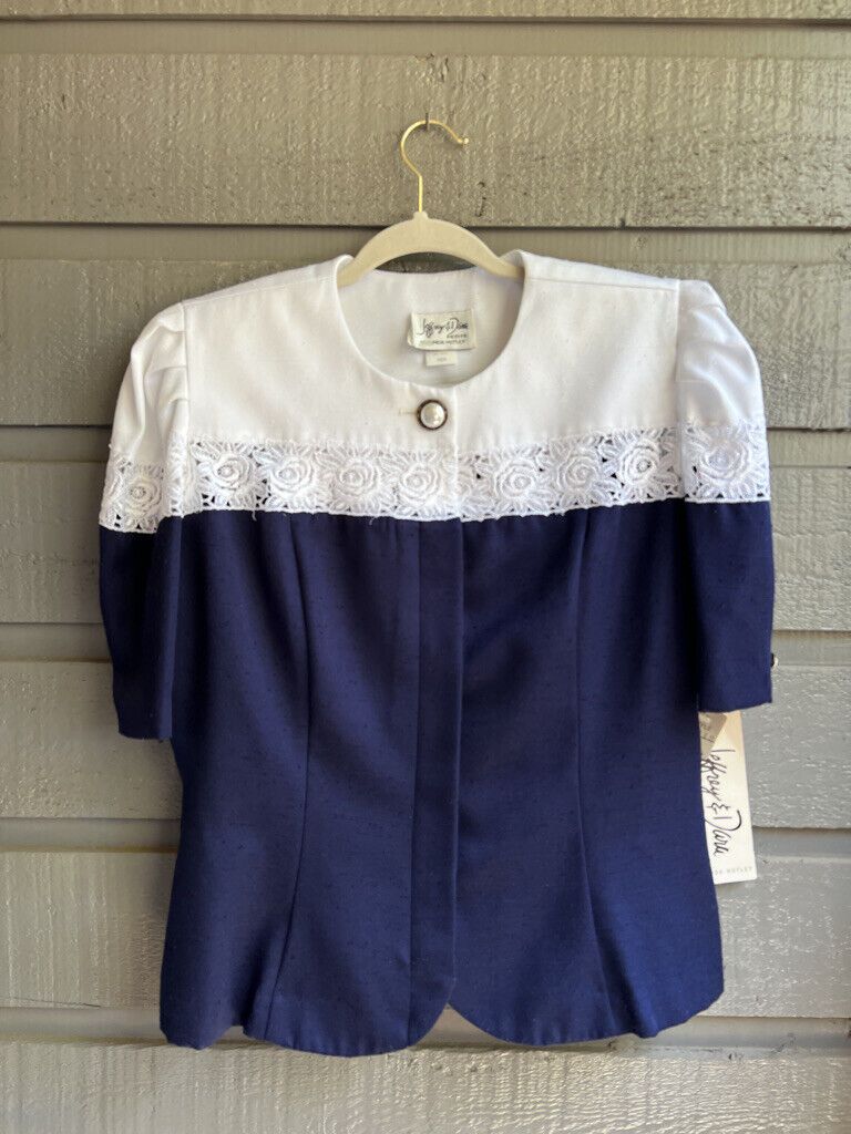 Jeffrey & Dara by Linda Hutley Vintage New Jacket Blue White Lace ...