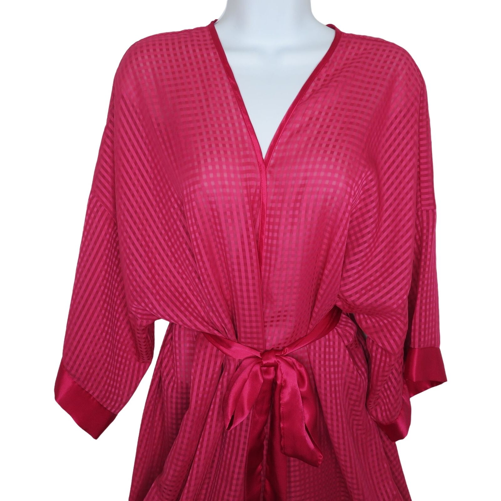 Vintage Sheer Dressing Robe Xl Hot Pink Knee Length Pocket Belted Usa ...