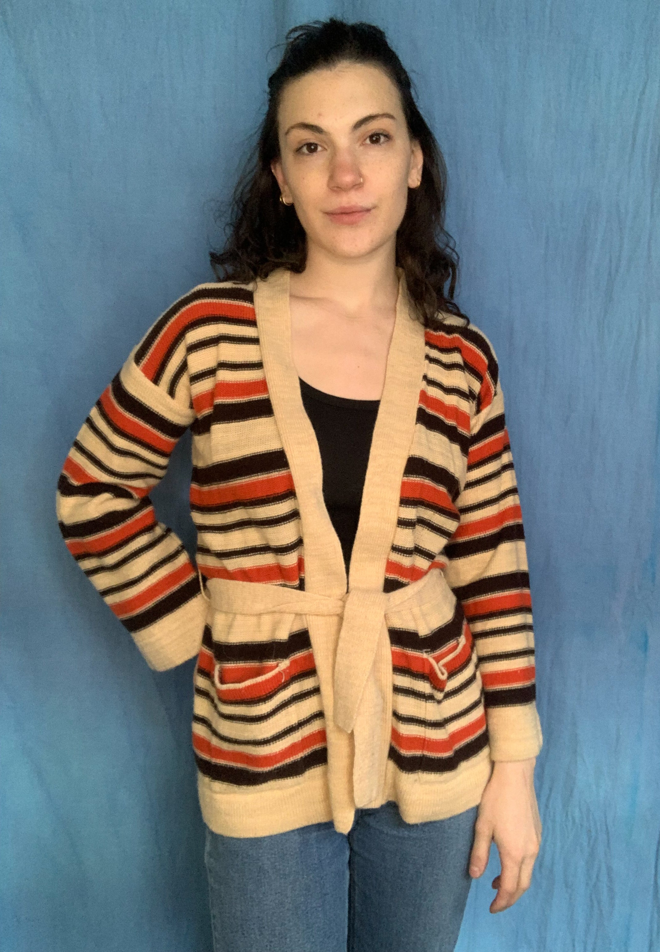 Vintage 70s 70s Womens Striped Cardigan With Tie Closure | Shop THRILLING