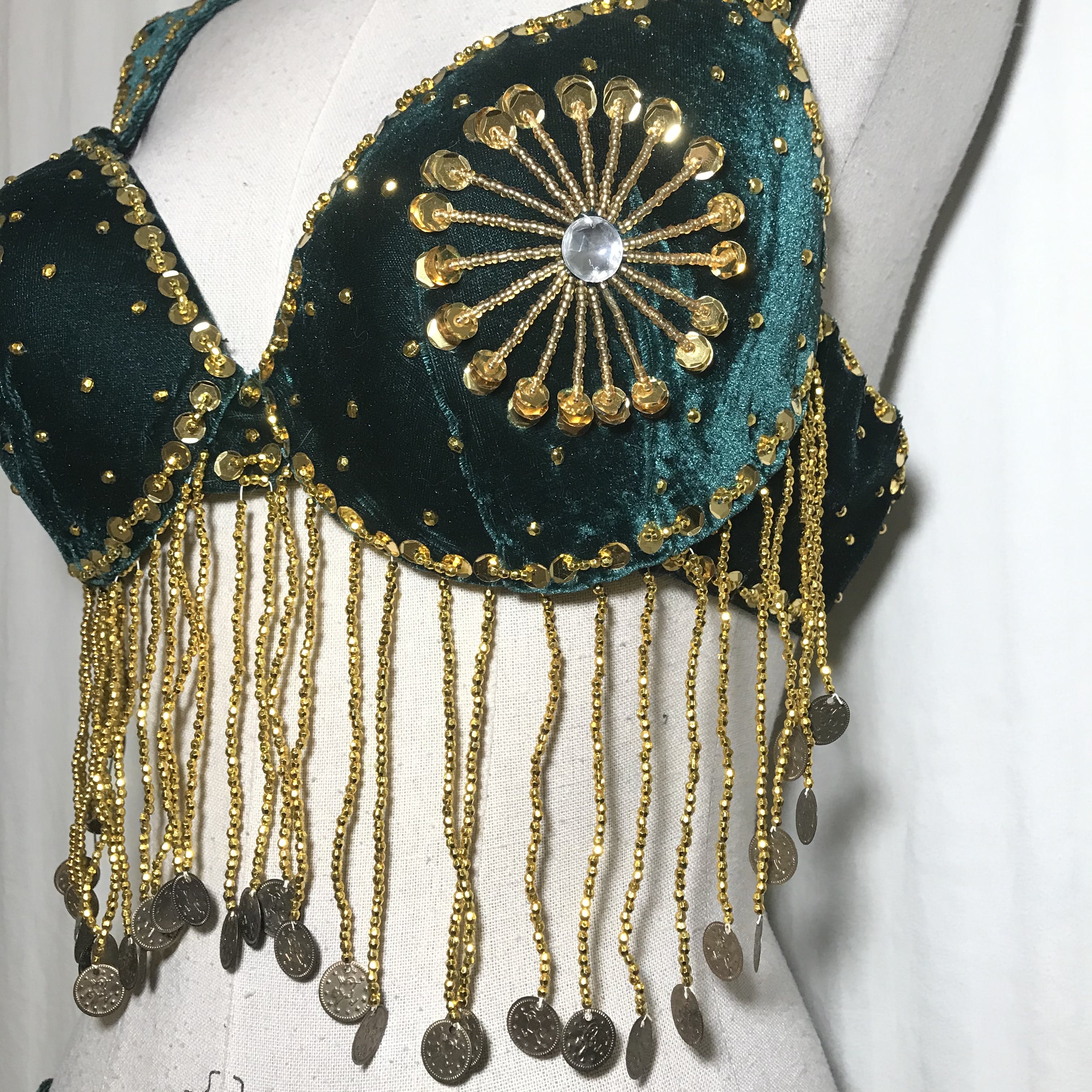 Vintage Green Gold Beaded Sequin Burlesque Belly Dance Set | Shop THRILLING