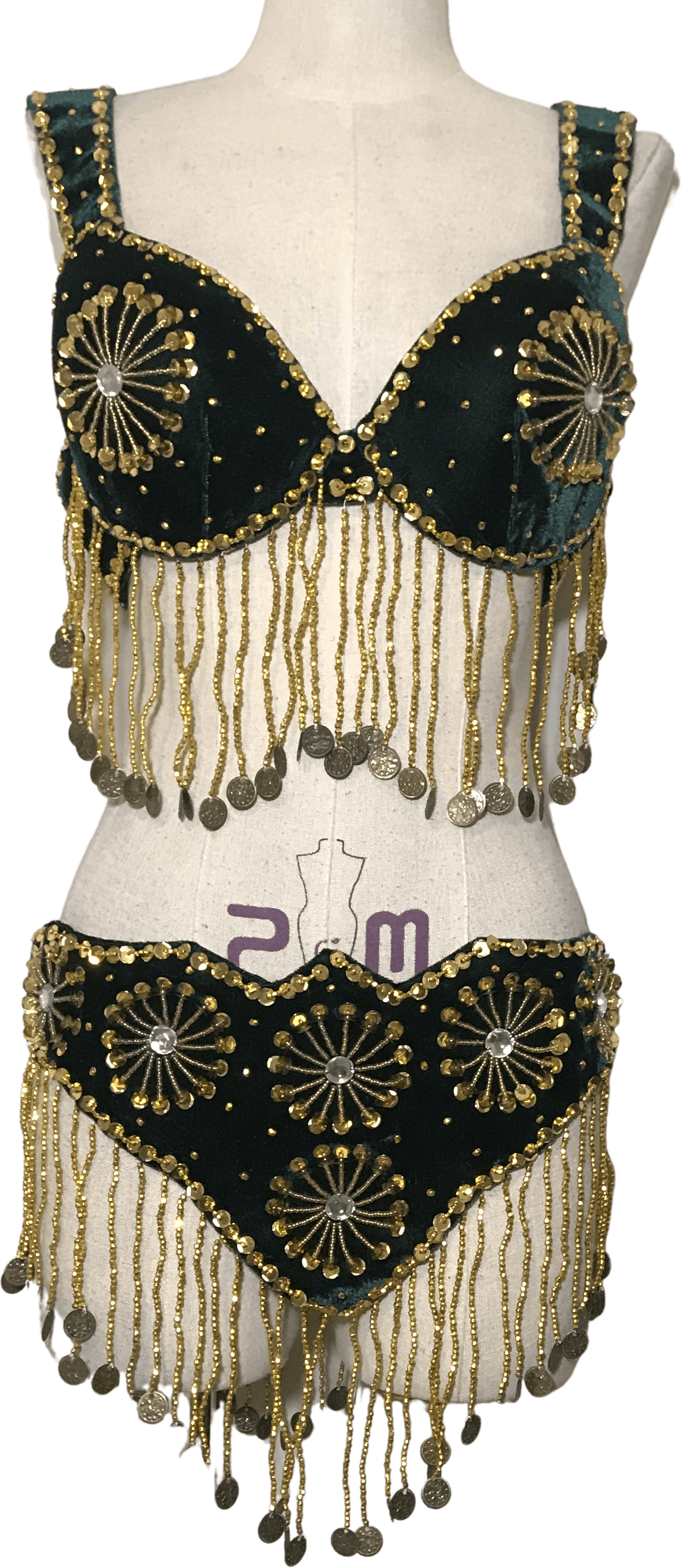Vintage Green Gold Beaded Sequin Burlesque Belly Dance Set | Shop THRILLING