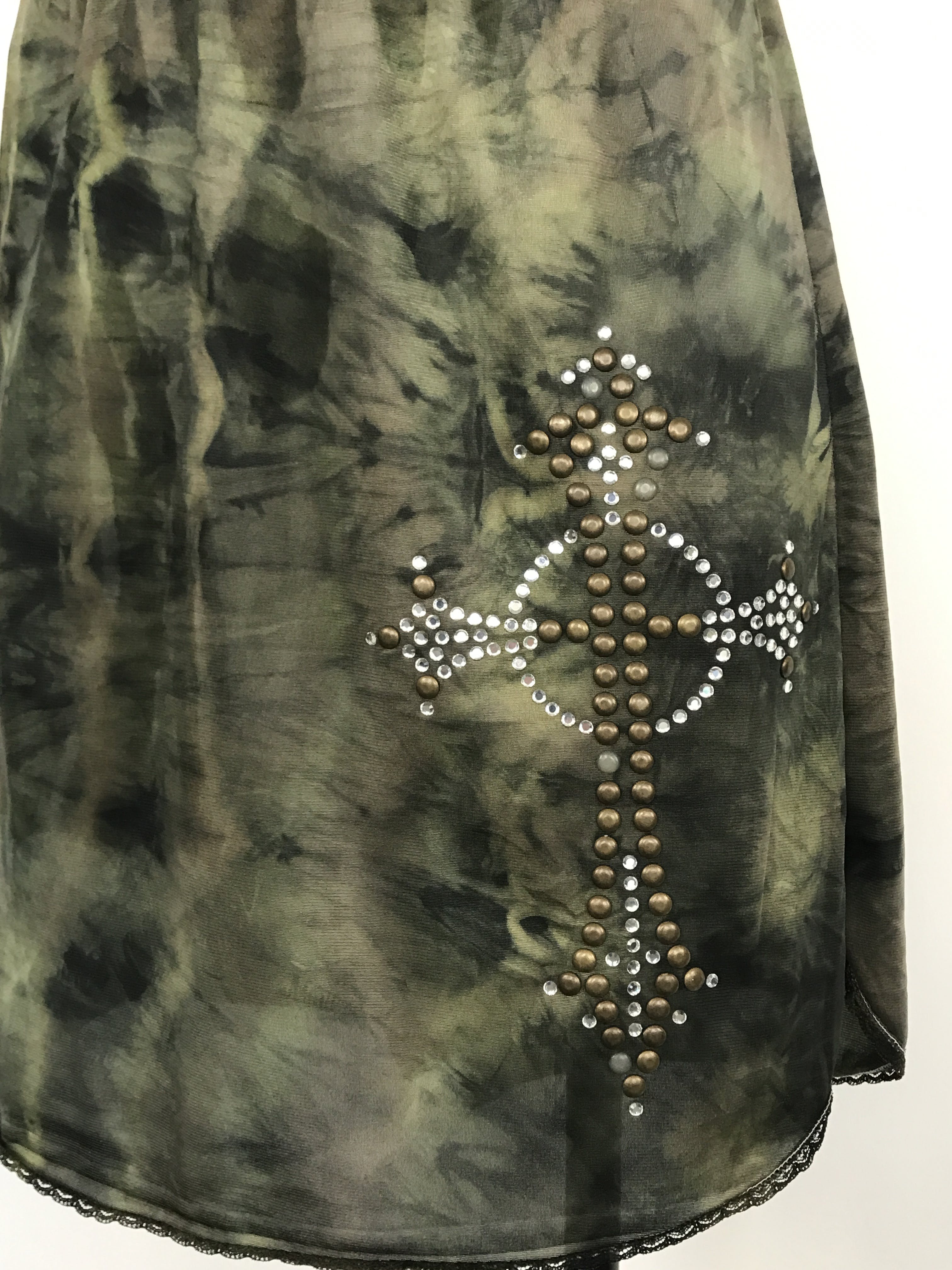 Vintage Green Tie Dye Half Slip with Cross Embellishment | Shop THRILLING