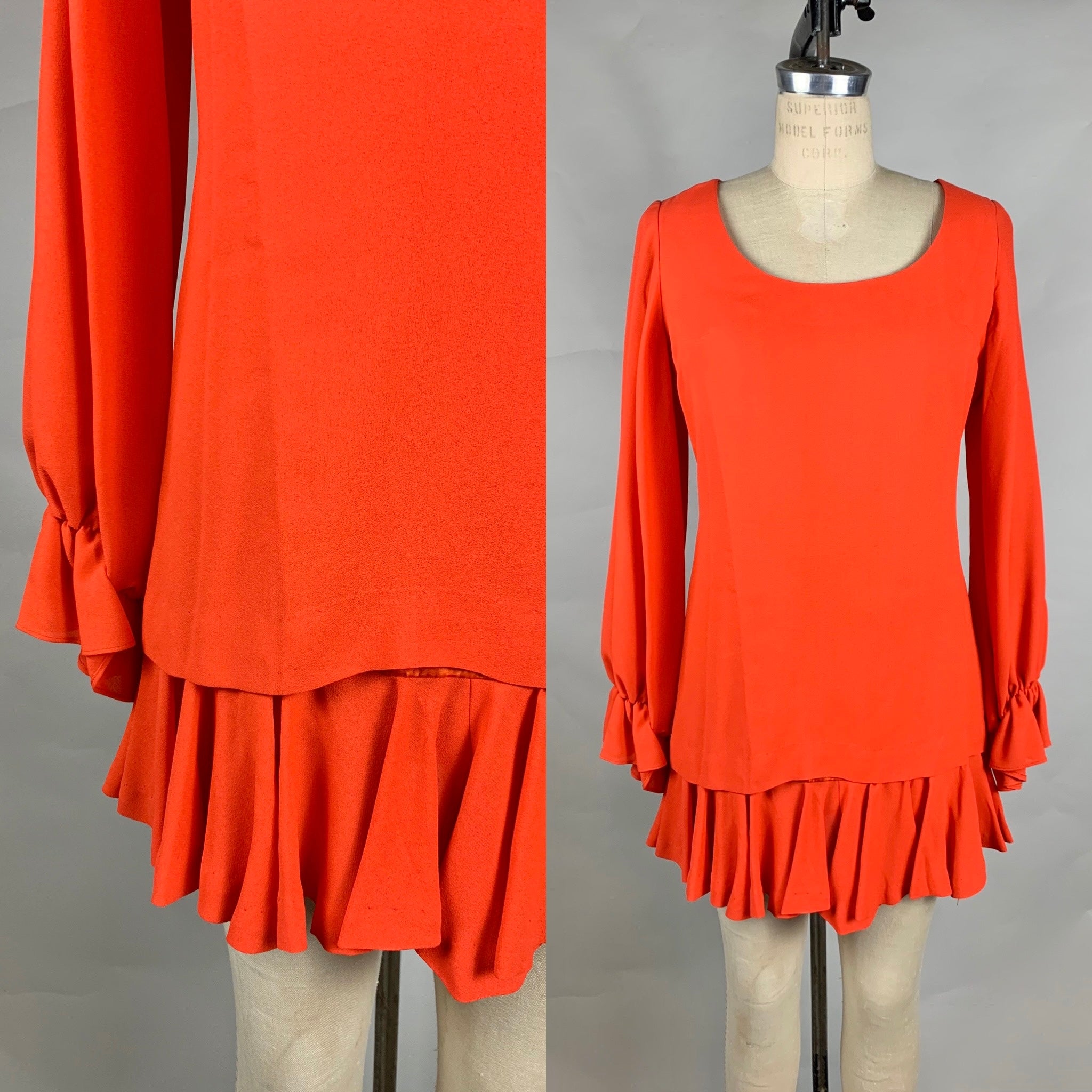 Vintage 60s Orange Gogo Mini Ruffled Dropwaist Mod Dress | Shop THRILLING